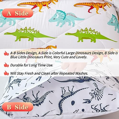RYNGHIPY Dinosaur Comforter Set for Kids Boys Girls Dinosaur Bedding Set with 2 Pillowcases Soft Breathable Microfiber Comforter Sets for All Season (White,Twin)