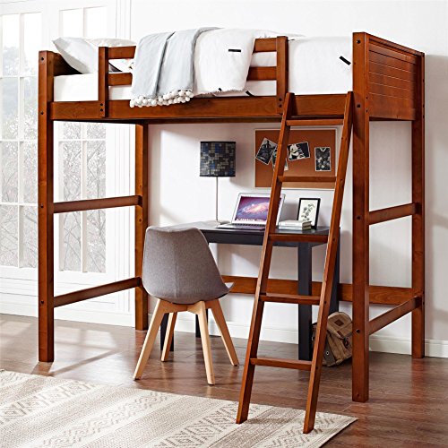 DHP Moon Bay Kids Wooden Loft Bed with Ladder, Twin, Walnut