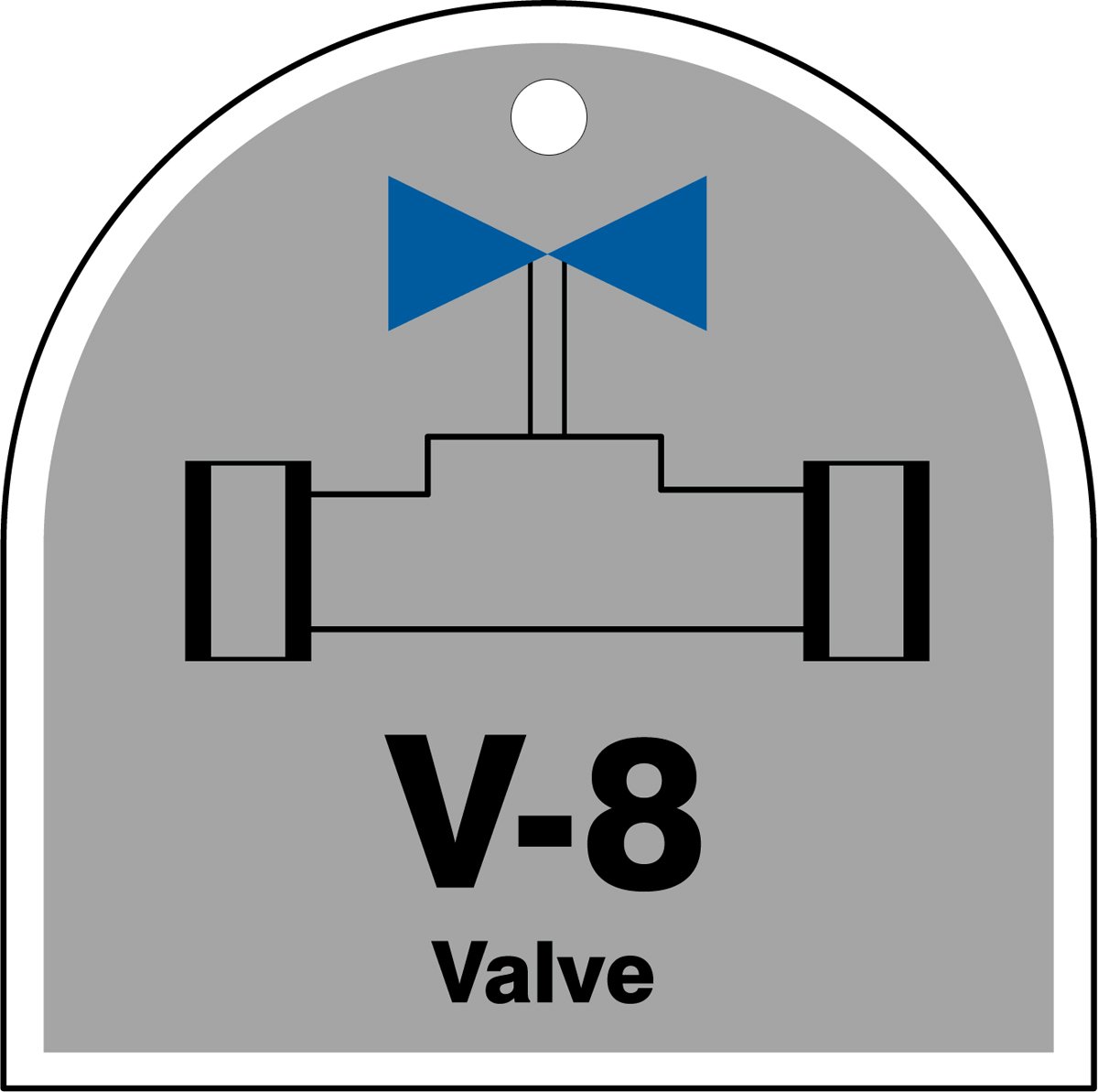 Accuform TDJ208VPE Plastic "V-8 Valve" Energy Source Shape ID Tag, 2-1/2" W x 2-1/2" L, Black/Blue/White on Gray