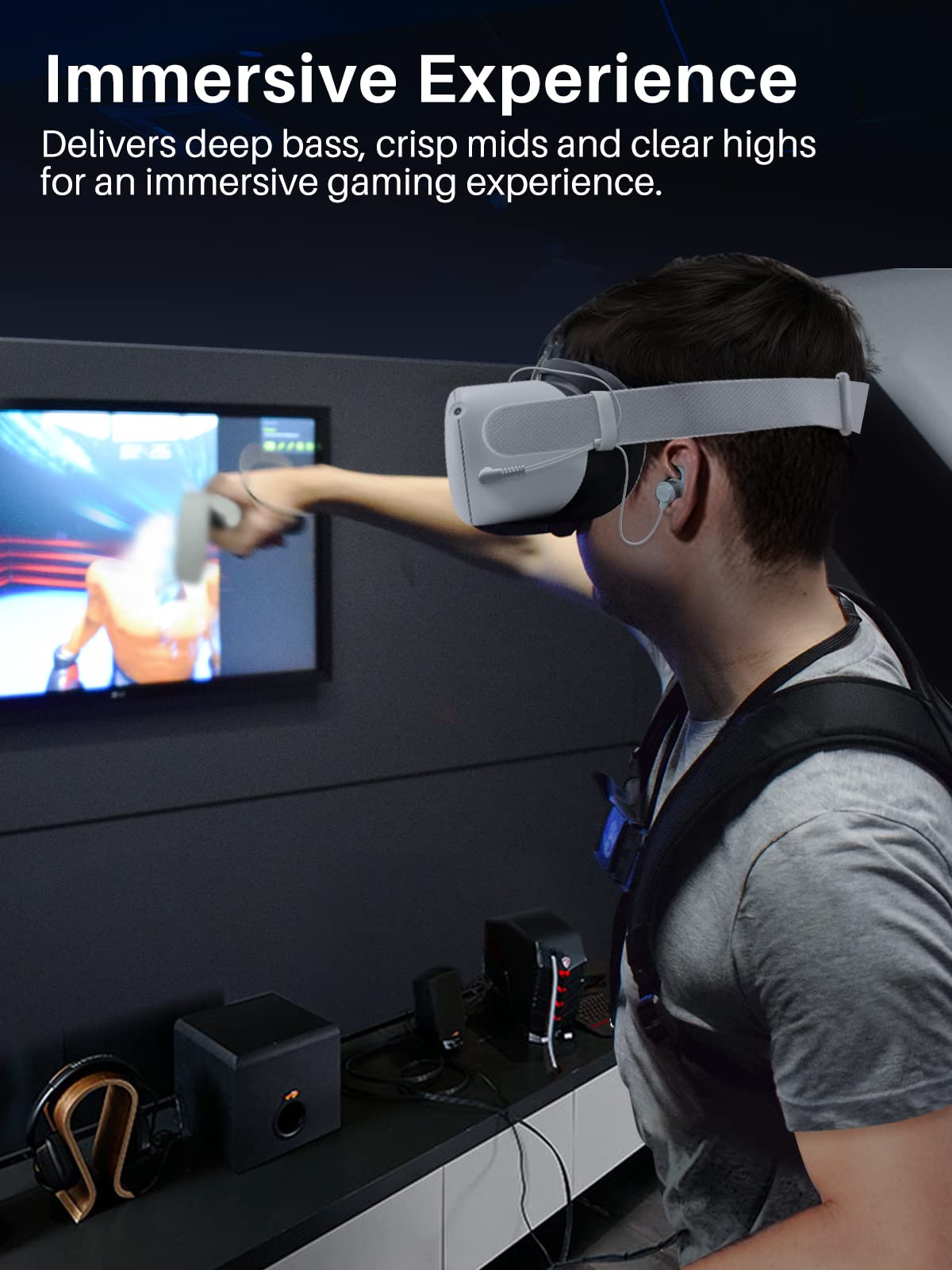 Ryoko VR Gaming Earphones for Meta Quest 2 Headset and PlayStation VR2, 3D 360° Surround in-Ear Headphones, Low Latency, Custom Length Cables, with 3 Sizes of Ergonomic Ear caps