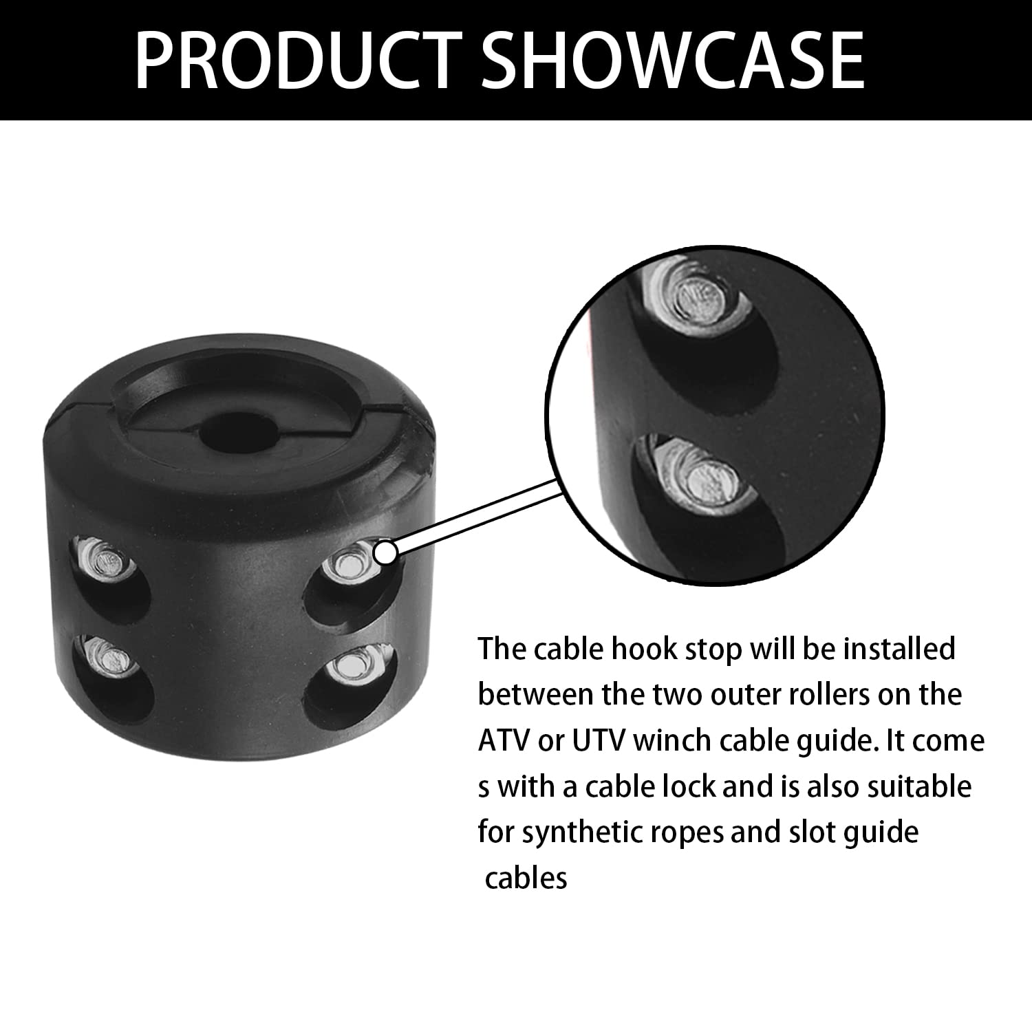 Winch Cable Hook Rubber Stopper with Allen Wrench, Rubber Rope Line Saver, Protects Towing Hook Synthetic Rope, Auto Accessories Universal for Car UTV ATV Winches (2, Black)