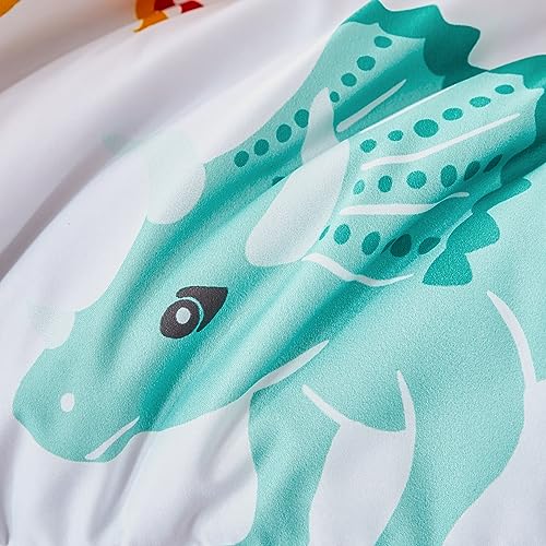RYNGHIPY Dinosaur Comforter Set for Kids Boys Girls Dinosaur Bedding Set with 2 Pillowcases Soft Breathable Microfiber Comforter Sets for All Season (White,Twin)