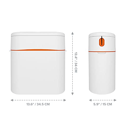 Modern Trash Can with Lid - Oval Slim Bathroom Trash Can w/ Automatic Push Open Cover - Touchless Waste Basket w/ Drawstring Plastic Trash Bag - 13.6x5.9x13.4in White Trash Can - Waterproof Trash Bin