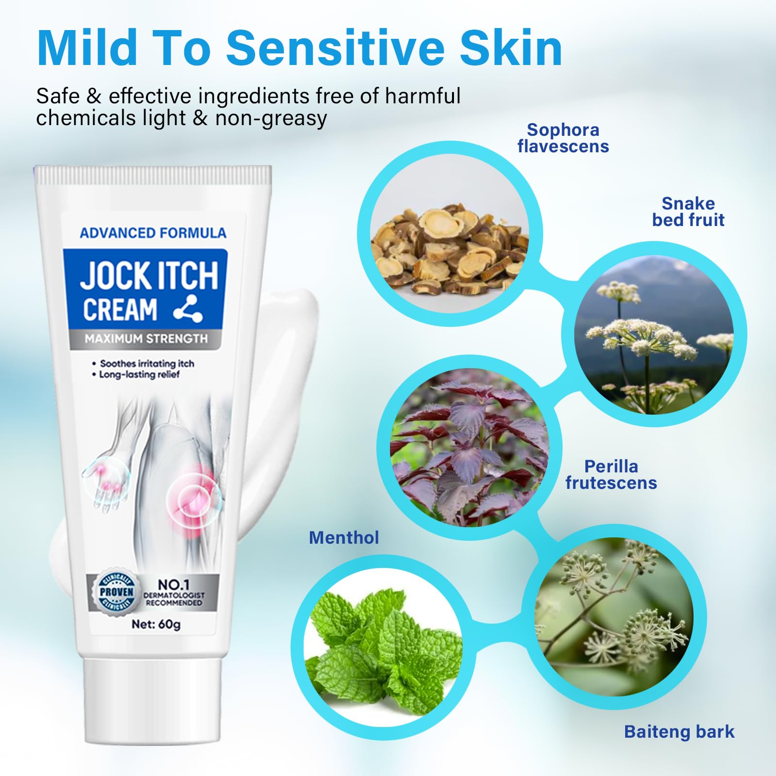 iTecFreely Jock Itch Cream, Powerful & Fast Jock Itch Cream, Jock Itch Care Extra Strength for Men & Women, Tinea Corporis, Itch Cream- 60g