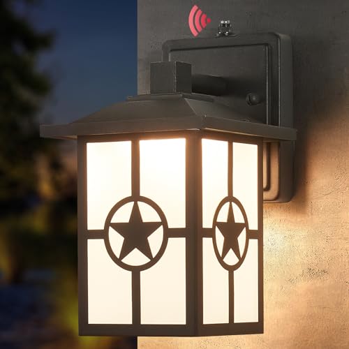 Yisuro Dusk to Dawn Porch Lights Outdoor, Bulb Included, Exterior Lighting Fixtures, Black Wall Sconce Waterproof, Star Outdoor Outside Lighting for Porch House Garage(1 Pack)