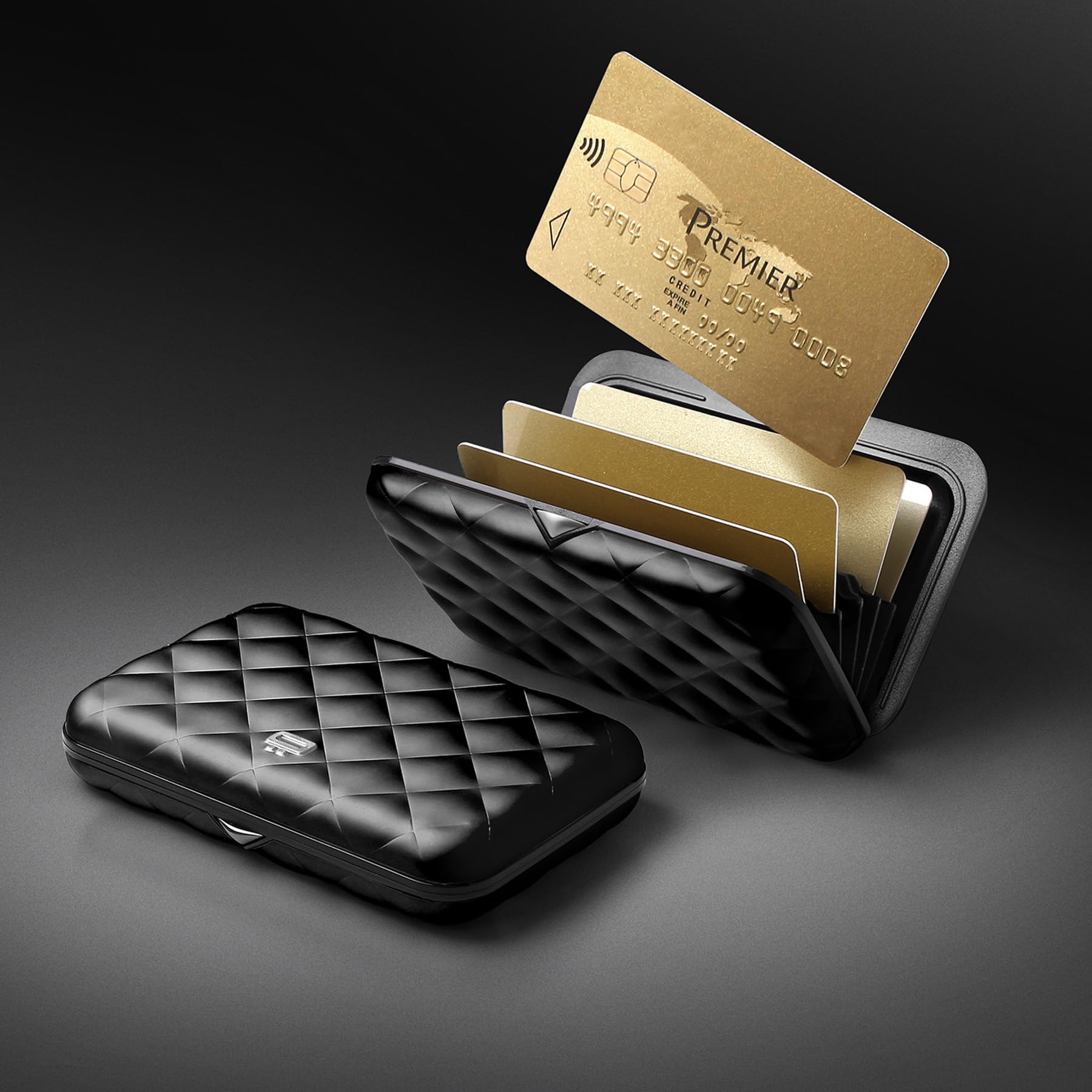 ÖGON -DESIGNS- Lady Case Aluminum Wallet - Women - RFID Blocking Card Holder - Up to 10 Cards and Banknotes - Black