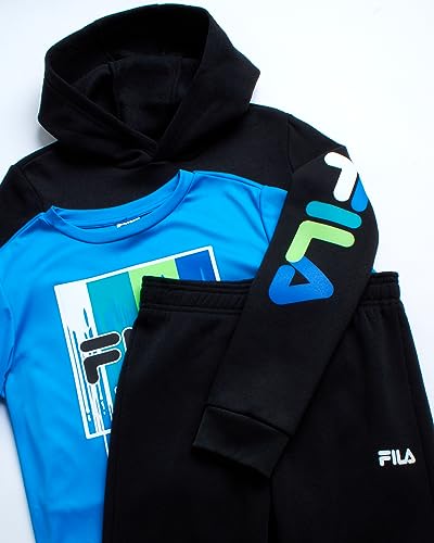 Fila Boys' Active Sweatsuit Set - 3 Piece Performance Hoodie Sweatshirt, Jogger Sweatpants, T-Shirt - Activewear Set (8-12), Size 10, Black