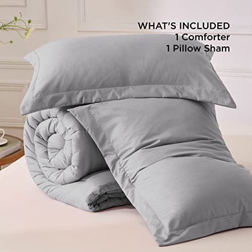 Bedsure Twin Comforter Set - Grey Basket Weave Down Alternative Comforter Set Twin/Twin XL Size, Lightweight All Season Bedding Set with 1 Pillow Sham