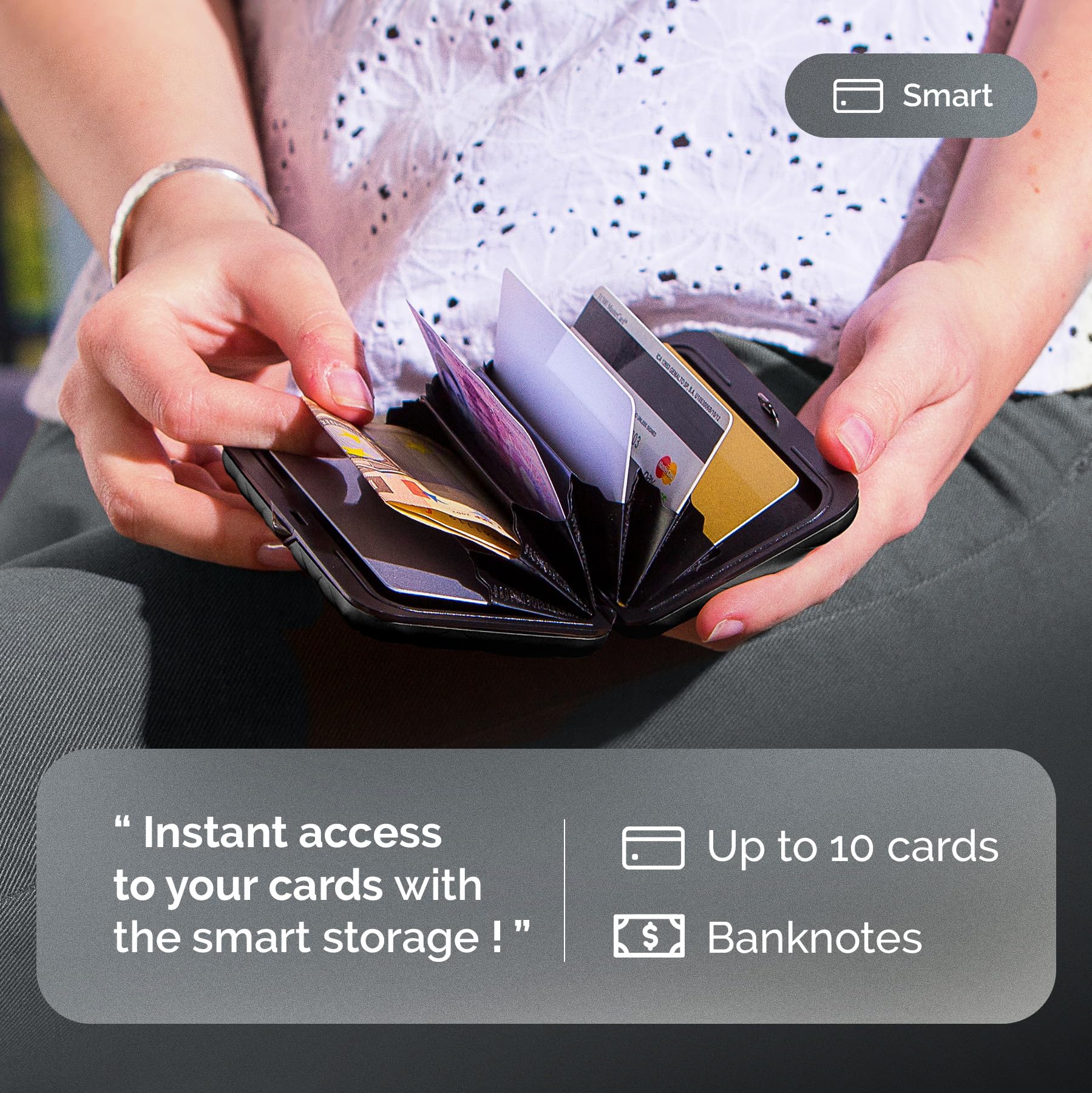 ÖGON -DESIGNS- Lady Case Aluminum Wallet - Women - RFID Blocking Card Holder - Up to 10 Cards and Banknotes - Black