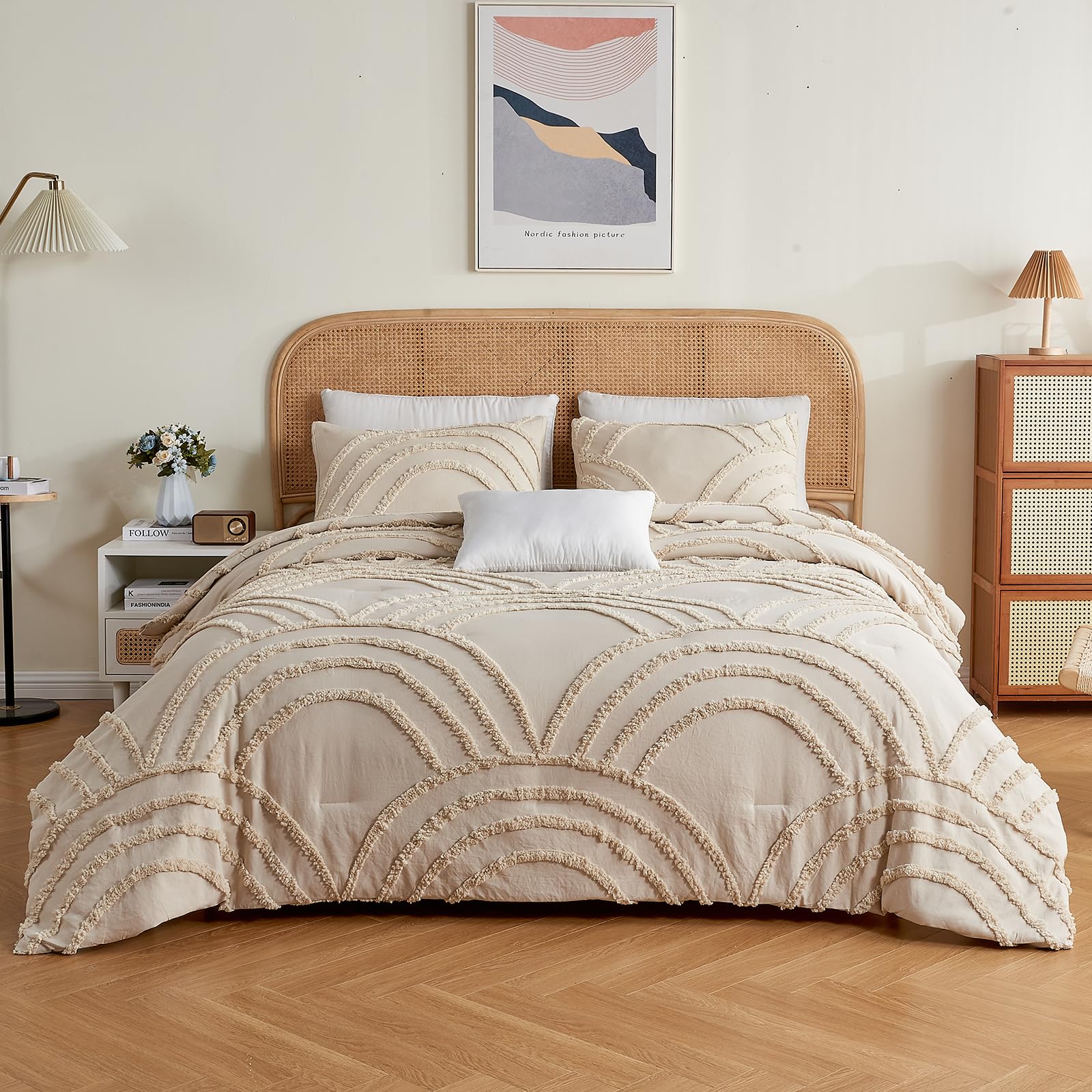 ENJOHOS Twin XL Comforter Set for College Girls - Twin Size Boho Beige Tufted Rainbow Comforter, 2 Pieces Rainbow Bedding for All Season, Lightweight Soft Microfiber Comforter with 1 Pillowcase