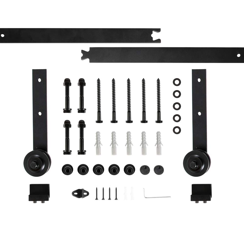 WOHLLEBEN 6 Feet Heavy Duty Sliding Barn Door Hardware Kit Easy to Install, Smoothly and Quietly, Sliding Doors Hardware Track Kit Suitable for Bedroom and Barn Storage(Classic, 72.04 inch)