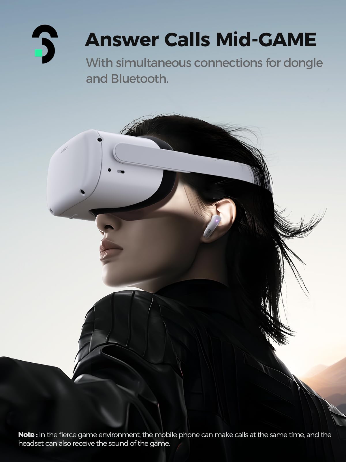 SOOMFON VR Wireless Gaming Earbuds 16ms Low Latency, Dual Connection, 2.4GHz Wireless, USB-C Dongle Included - Compatible with Quest 2, Quest Pro, PS5, PS4, Steam Deck, PC, Switch