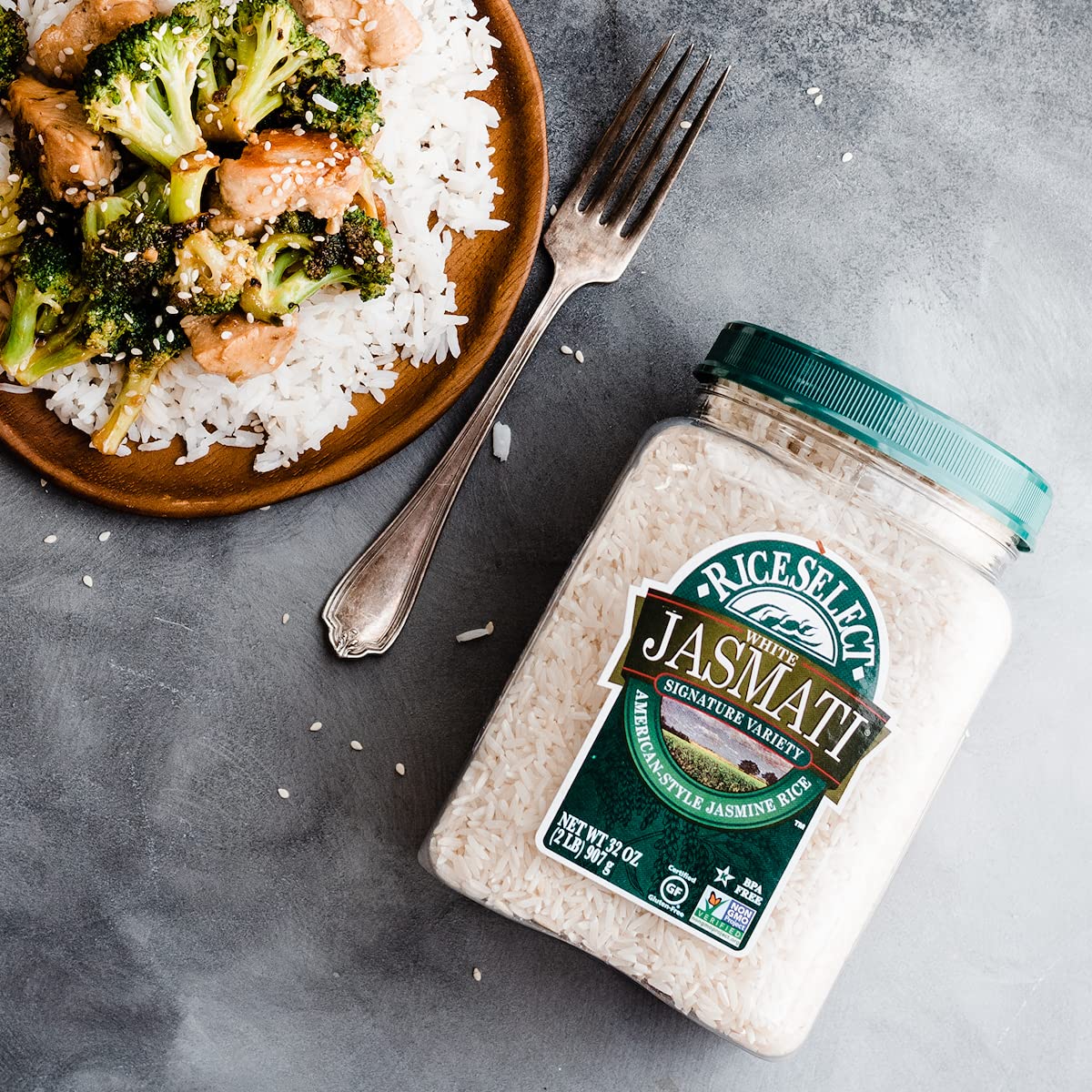RiceSelect Jasmati, Long Grain Jasmine Rice, Gluten-Free, Non-GMO, 32 oz (Pack of 4 Jars)