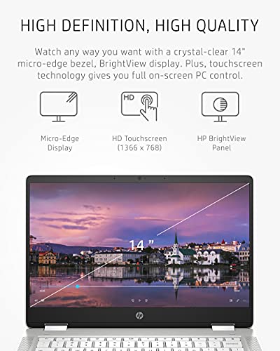 HP Chromebook x360 14 Laptop, Intel Celeron Processor, 4 GB RAM, 32 GB eMMC, 14” HD (1366 x 768), Chrome OS, Webcam & Dual Mics, Work, Streaming, School, Long Battery Life (14a-ca0050nr, 2021)