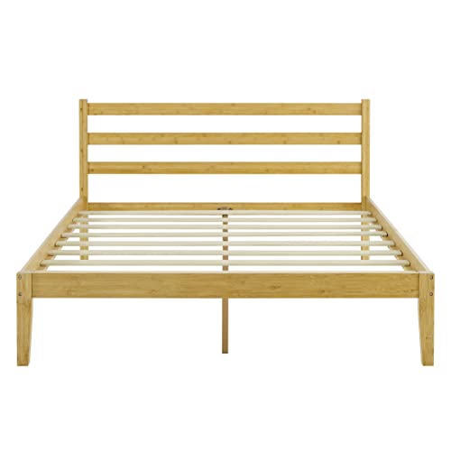 BIKAHOM Austin Solid Bamboo Platform Bed Frame, Twin, 10.5 Inch Modern Solid Bamboo Foundation with Headboard, Wooden Slat Support System, No Box Spring Needed, Easy Assembly, Bedroom Furniture, Honey