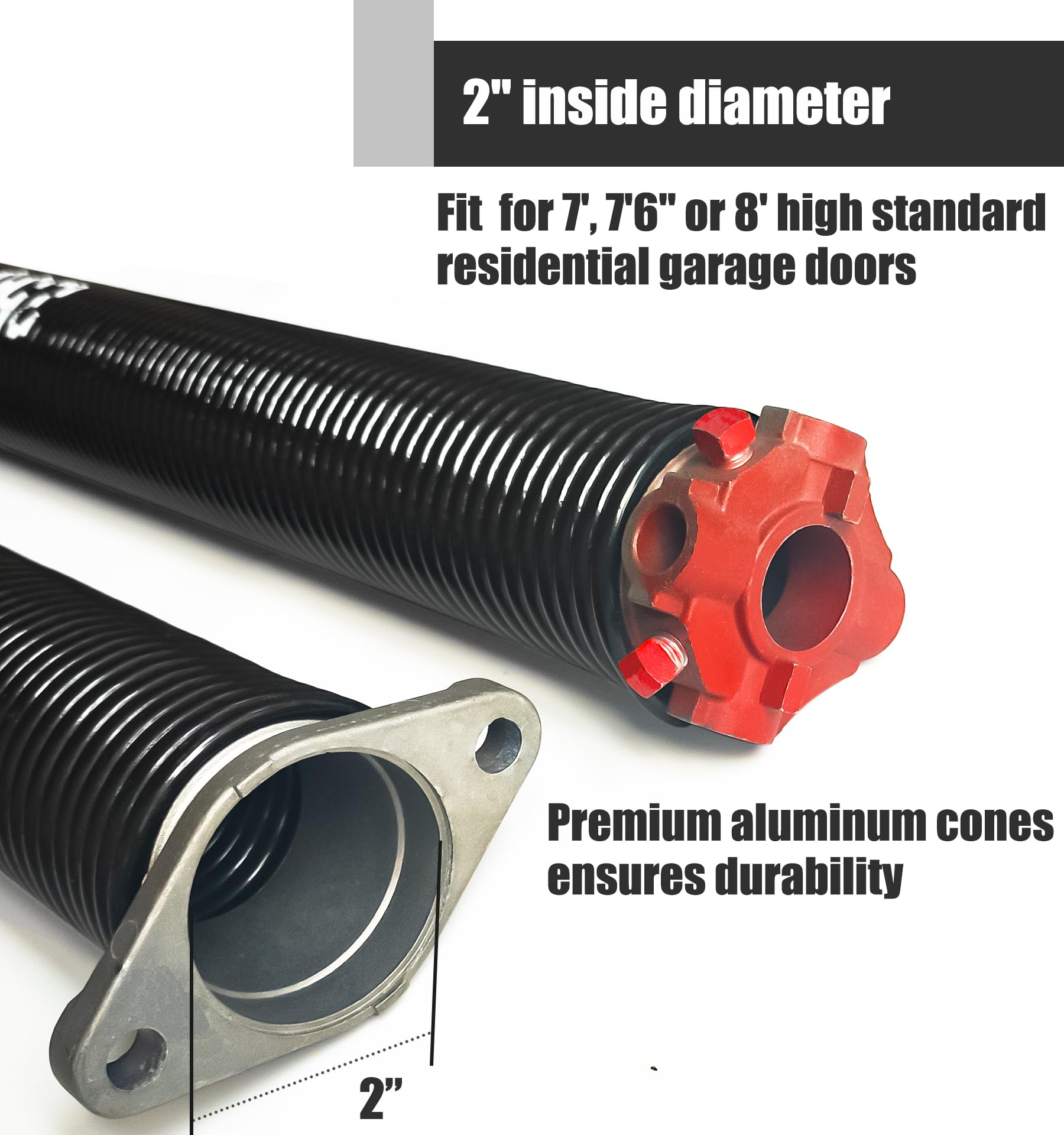 Garage Door Torsion Spring Set, Pair of 2" Electrophoresis Coated Garage Door Spring Replacement with 2 Non-Slip Winding Bars and Bearing, Minimum 16000 Cycles (.250x2x35")