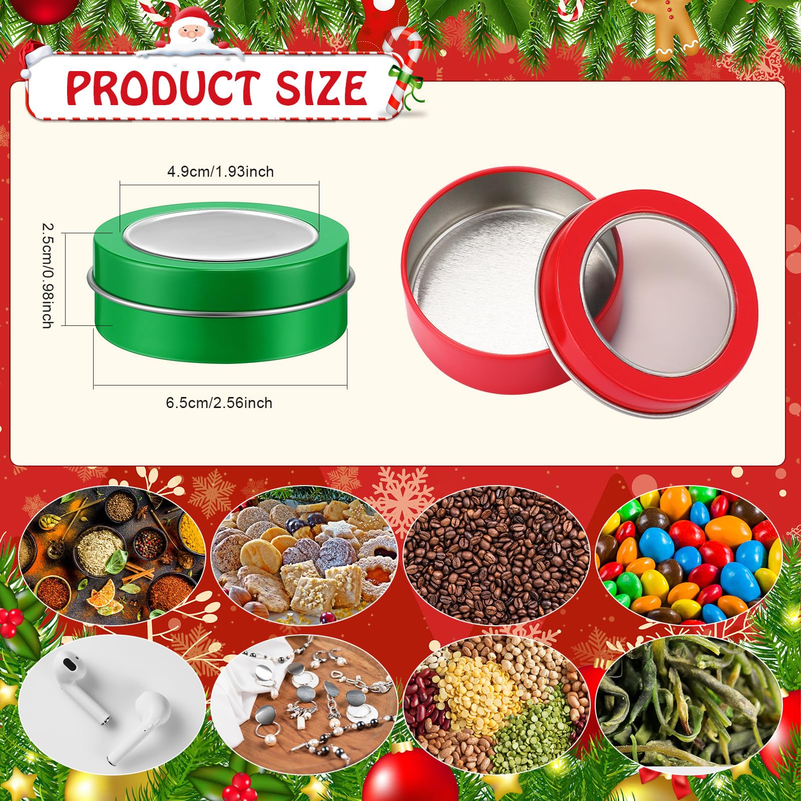 Tandefio Christmas Candle Tin Cans Set Holiday Candle Tins 2 oz with Lids Candle Jars for Making Candles Round Containers for Candles Party Favors DIY(120 Pcs)