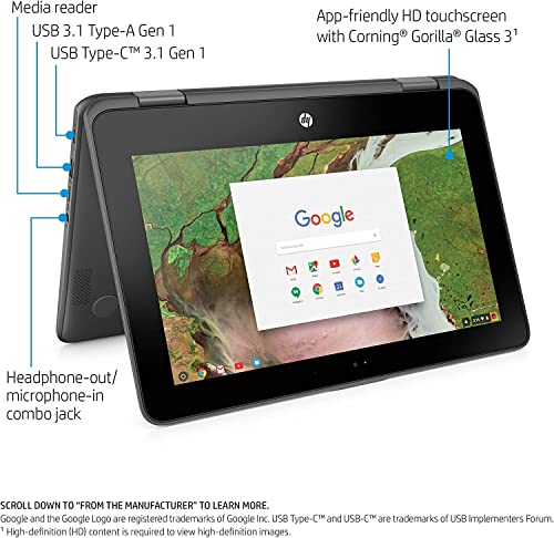 HP Chromebook 11 x 360 2-IN-1 11.6 inches (1366x768) TOUCHSCREEN, Celeron Dual-Core N3350, 32GB SSD, 4GB, Bluetooth, Webcam Chrome OS (GRAY) (Renewed)