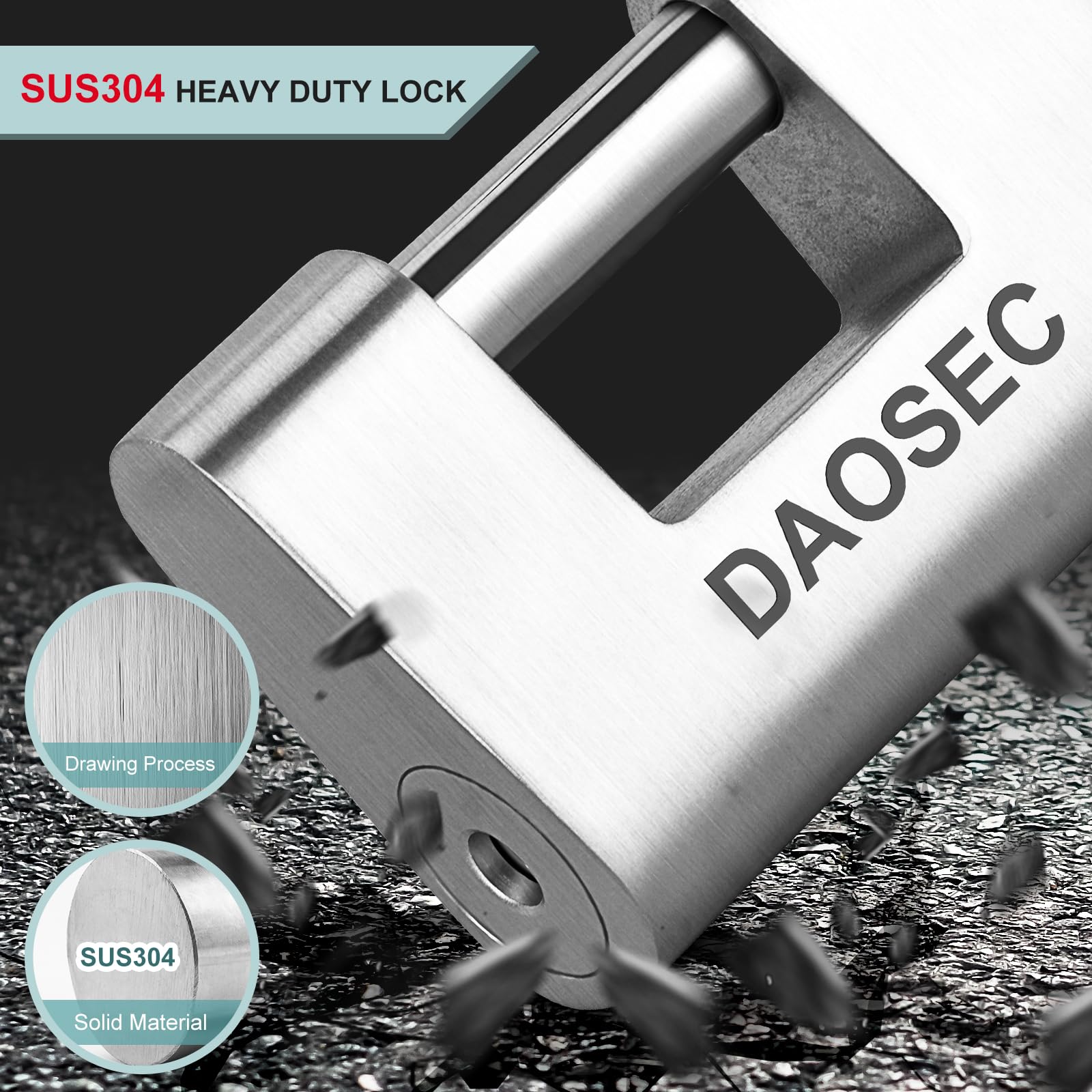 DAOSEC 7ft Heavy Duty Anti-Theft Steel Cable & Stainless Steel Padlock Set with D-Shackle - 12mm Cut & Rust Resistant Bicycles, Gate, Shed, Patio Furniture - High Security Outdoor Safety Lock Kit