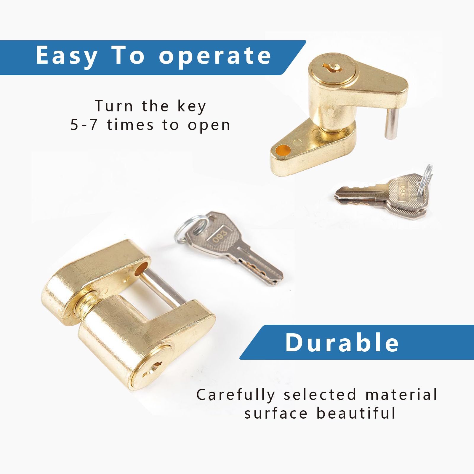Fogfar 1 PC Auto Trailer Lock, 1/4In in Diameter, Hook Connector Small Trailer Lock for Tow Boat RV Truck Car's Coupler 3/4 in Span (Gold)