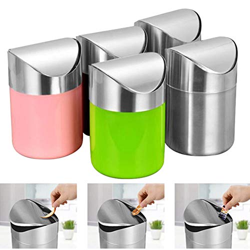 litymitzromq Durable Household Kitchen Trash Can,Mini Trash Bin Dustbin Swing Lid Kitchen Worktop Desktop Waste Rubbish Trash Can Silver