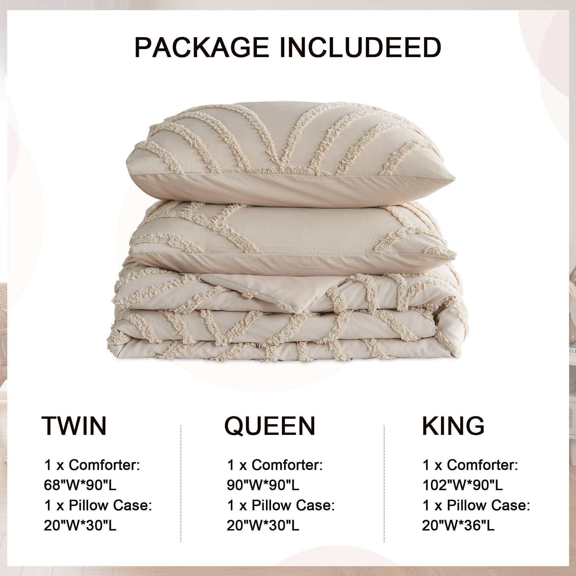 ENJOHOS Twin XL Comforter Set for College Girls - Twin Size Boho Beige Tufted Rainbow Comforter, 2 Pieces Rainbow Bedding for All Season, Lightweight Soft Microfiber Comforter with 1 Pillowcase