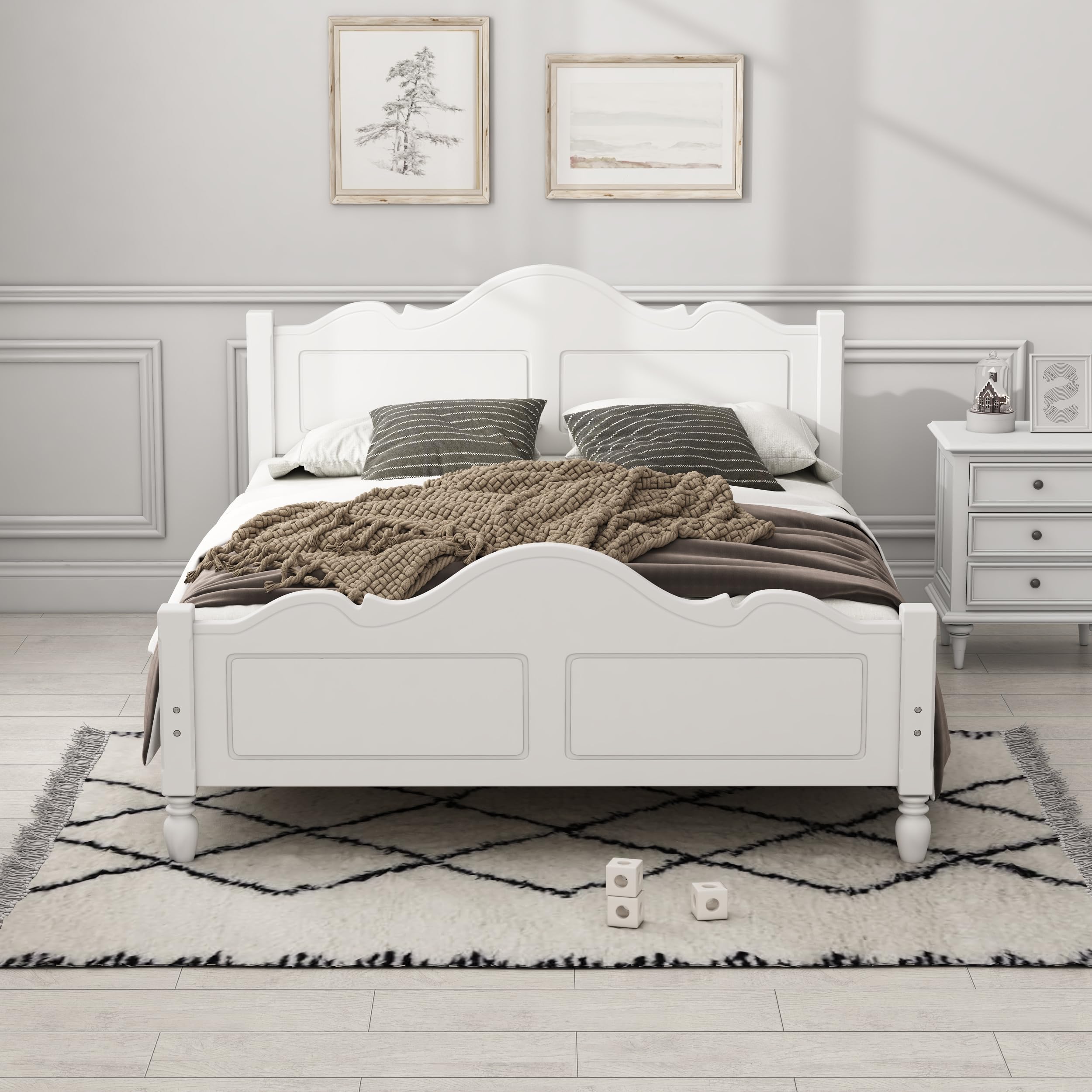 Harper & Bright Designs Wooden Queen Size Platform Bed with Headboard, Modern Queen Bed Frame with Wood Slat Support/No Box Spring Needed/Easy Assembly, Queen, White