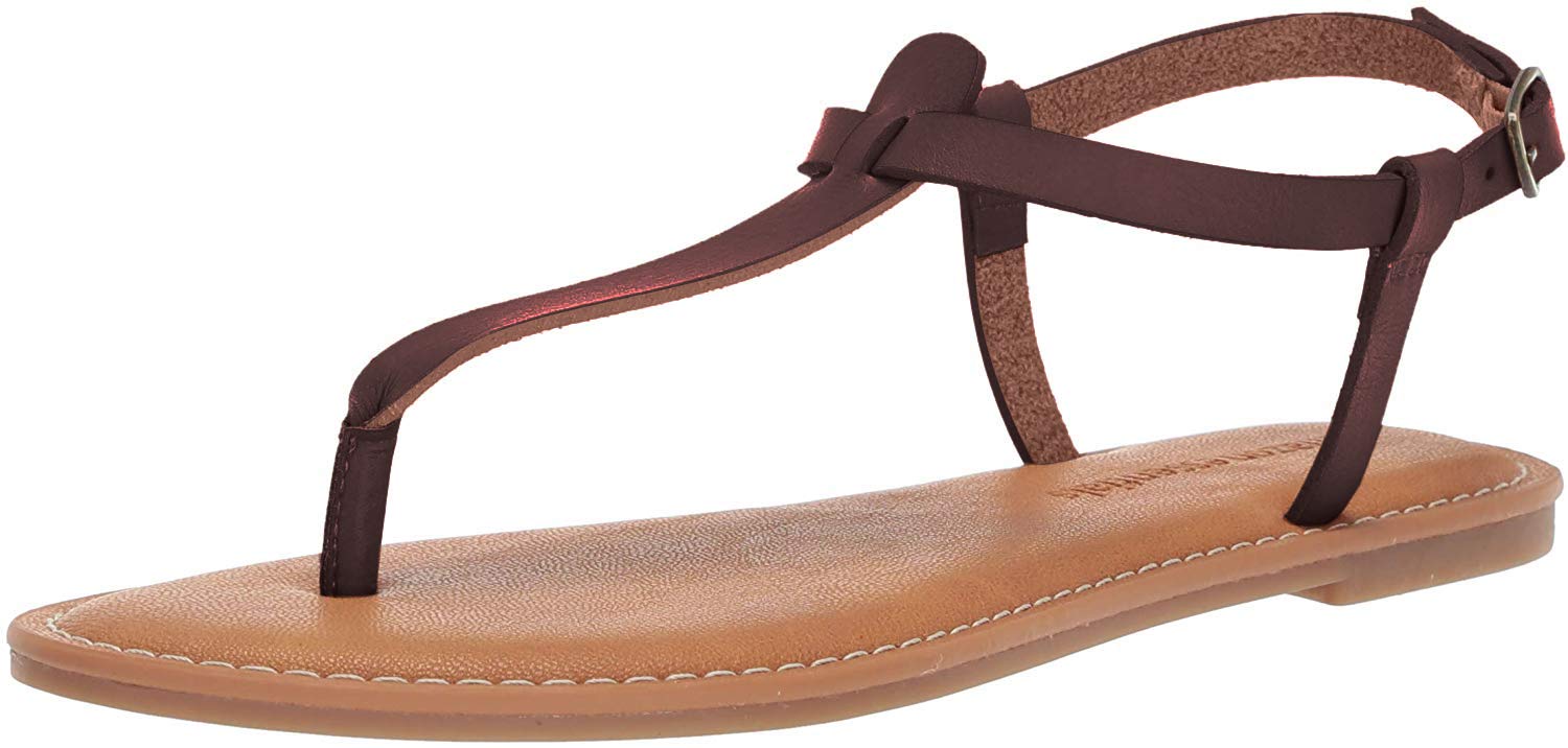 Amazon Essentials Women's Casual Thong Sandal with Ankle Strap, Brown, 7