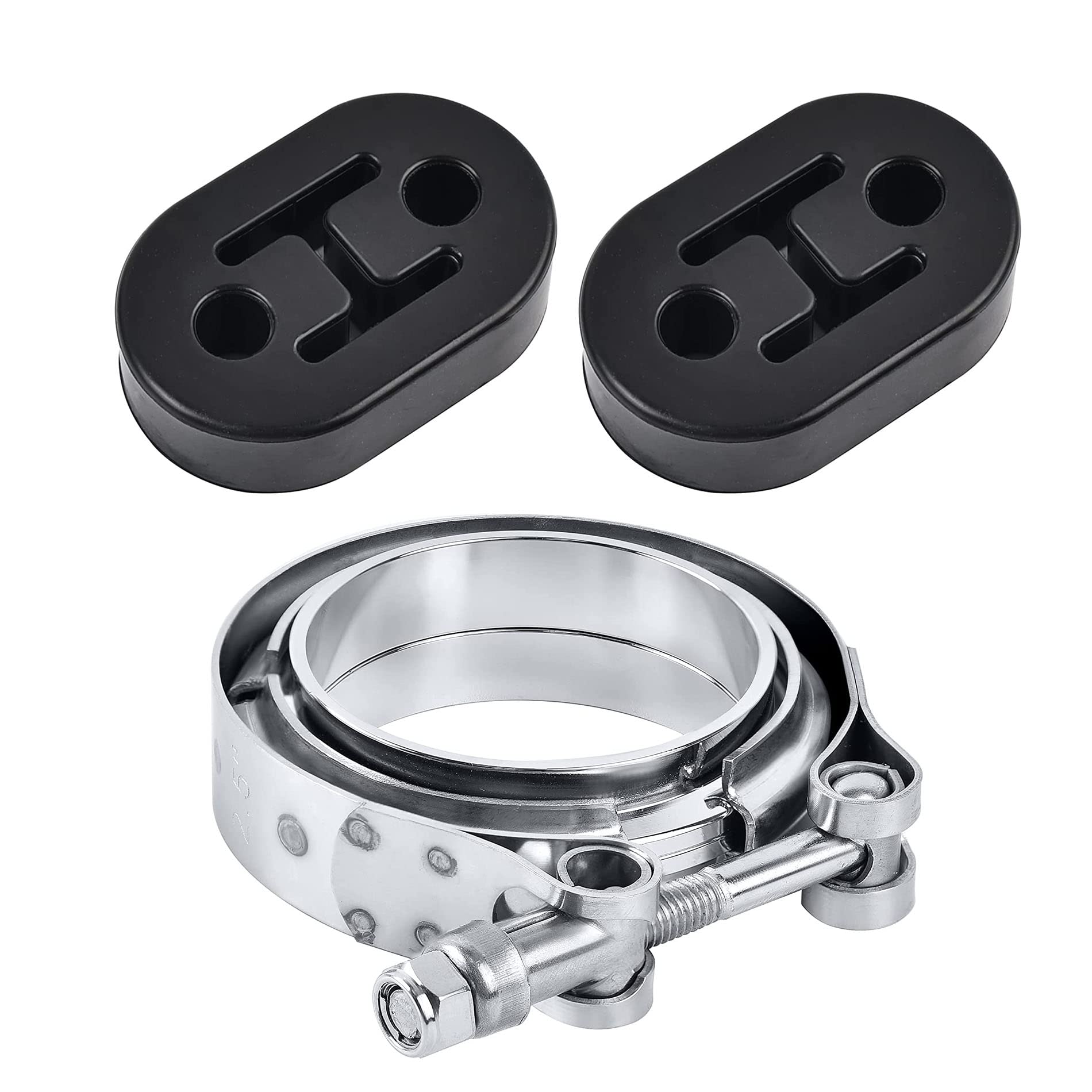 EVIL ENERGY 2" V Band Clamp with Flange Male Female Stainless Steel, Bundle with 2 Holes Exhaust Hanger Universal 2PCS