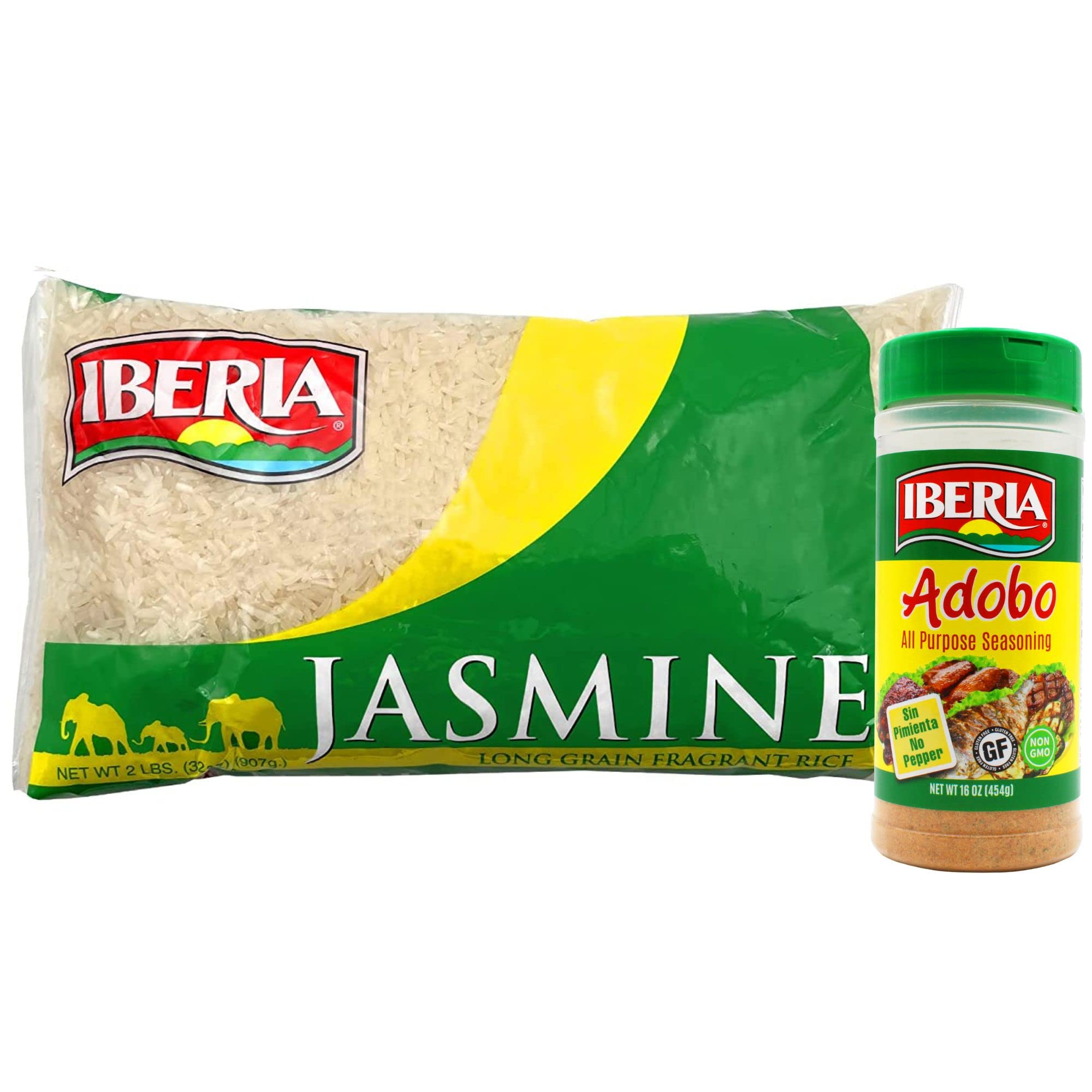 Iberia Adobo All Purpose Seasoning, Without Pepper, 16 oz +Iberia Jasmine Rice 2 lb.