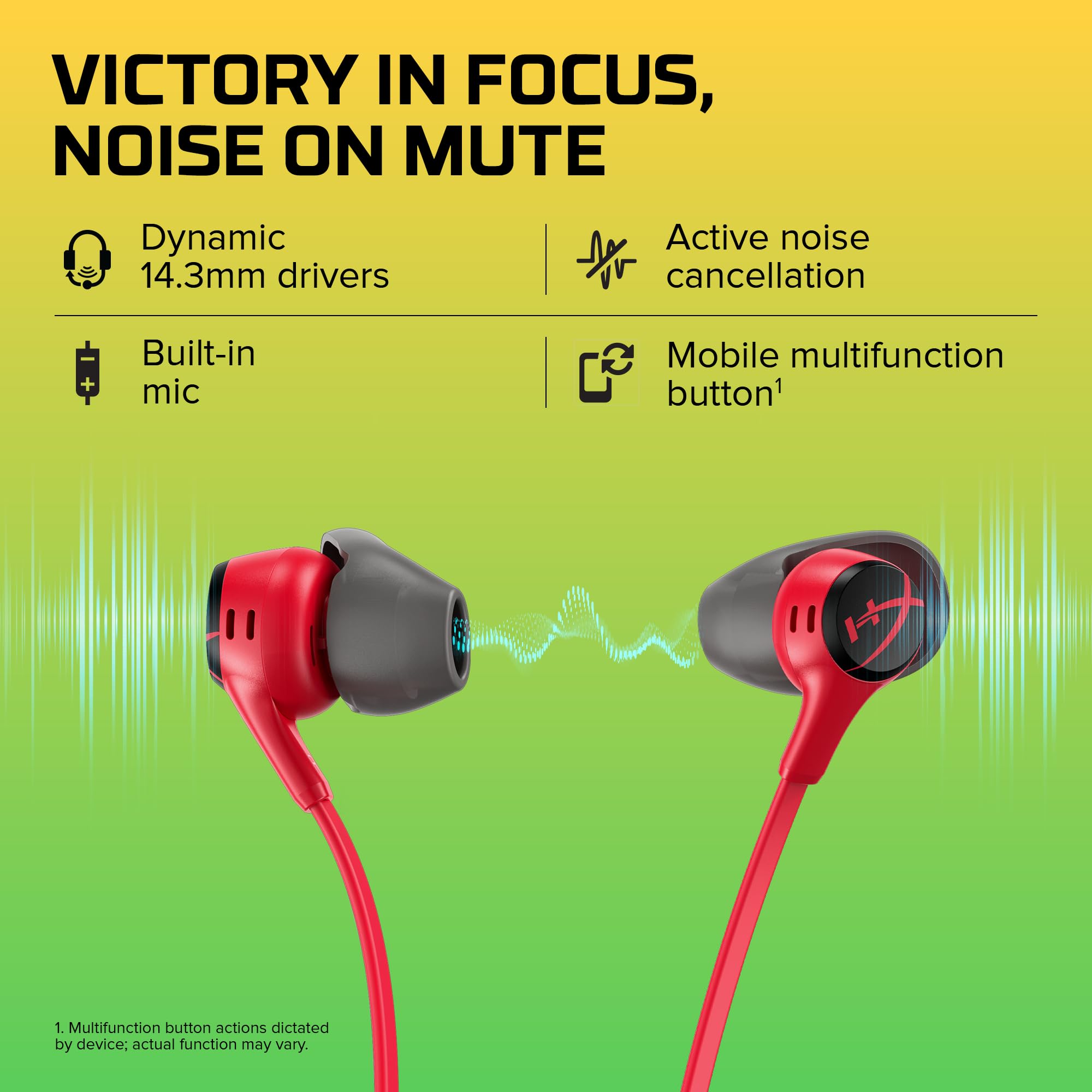 HyperX Cloud Earbuds II – 14mm Drivers, Four Eartips, Hard-Shell Carrying Case, Low-Profile 90° Plug, 3.5mm Plug, Built-in Microphone, Multi-Function Button, PC, Mobile, Nintendo Switch – Red