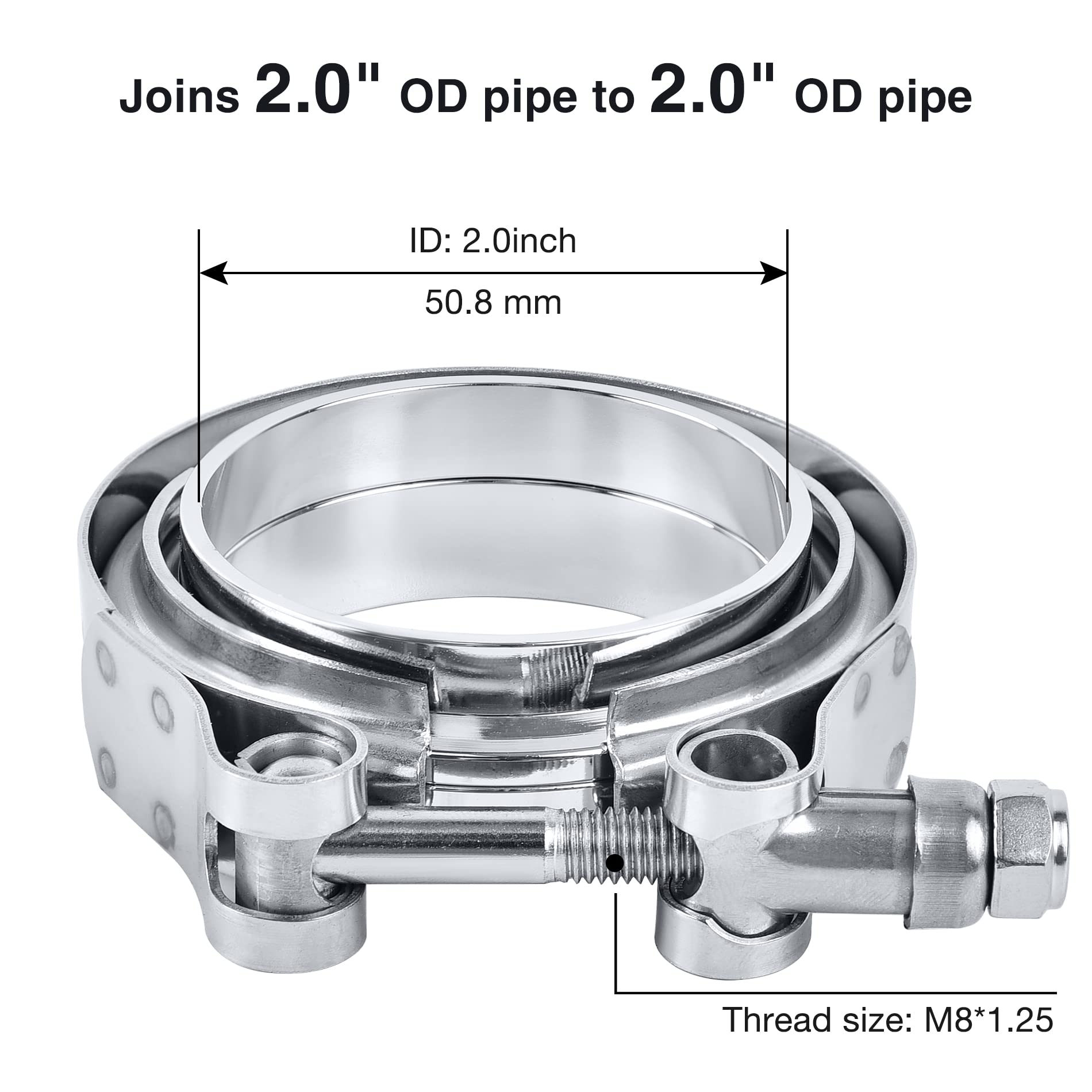 EVIL ENERGY 2" V Band Clamp with Flange Male Female Stainless Steel, Bundle with 4 Holes Adjustable Exhaust Hanger Universal 2PCS