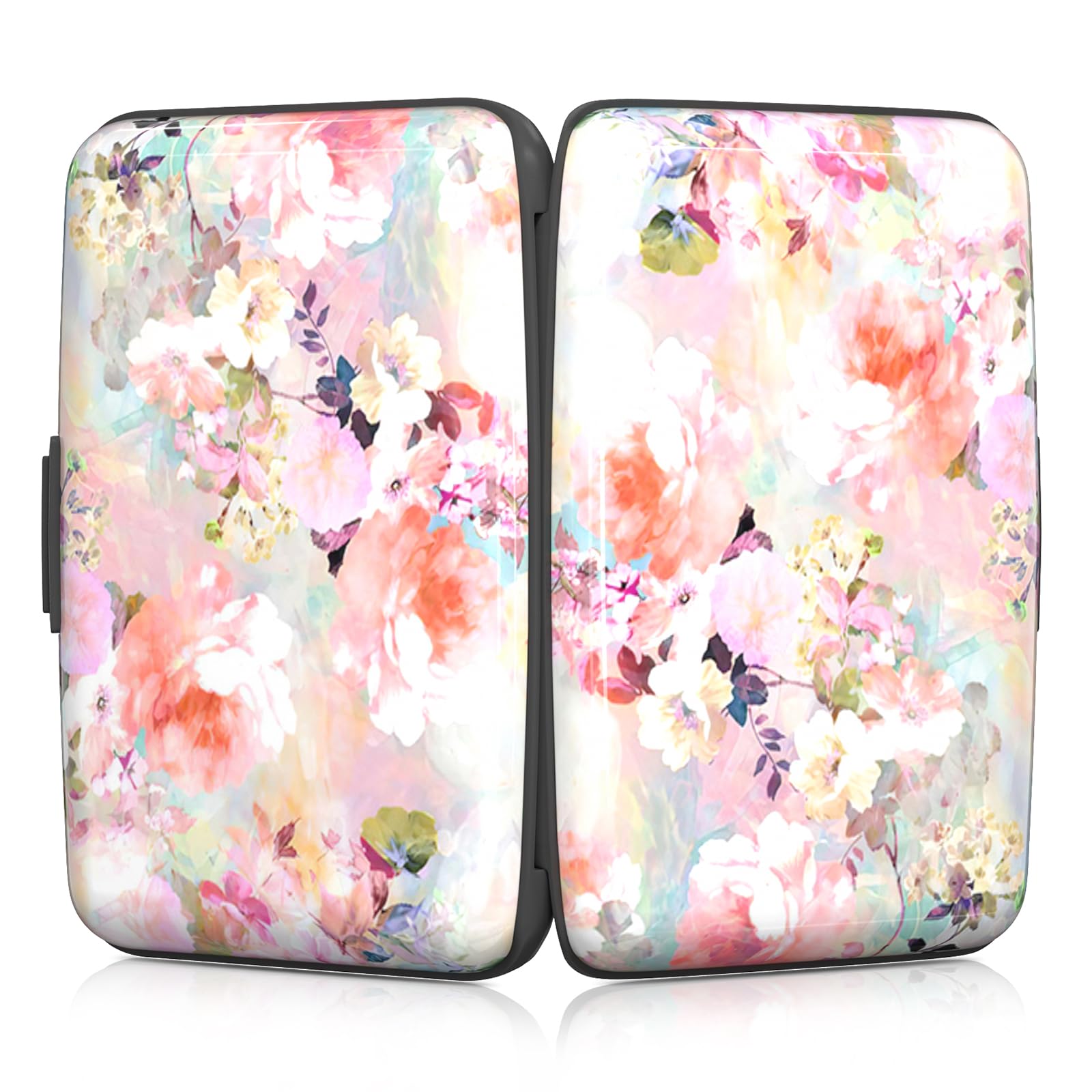 Rimilak Aluminuml Credit Card Holder, Mini Credit Card Wallet RFID Blocking Slim Metal Hard Case for Women Men, Pink Flower