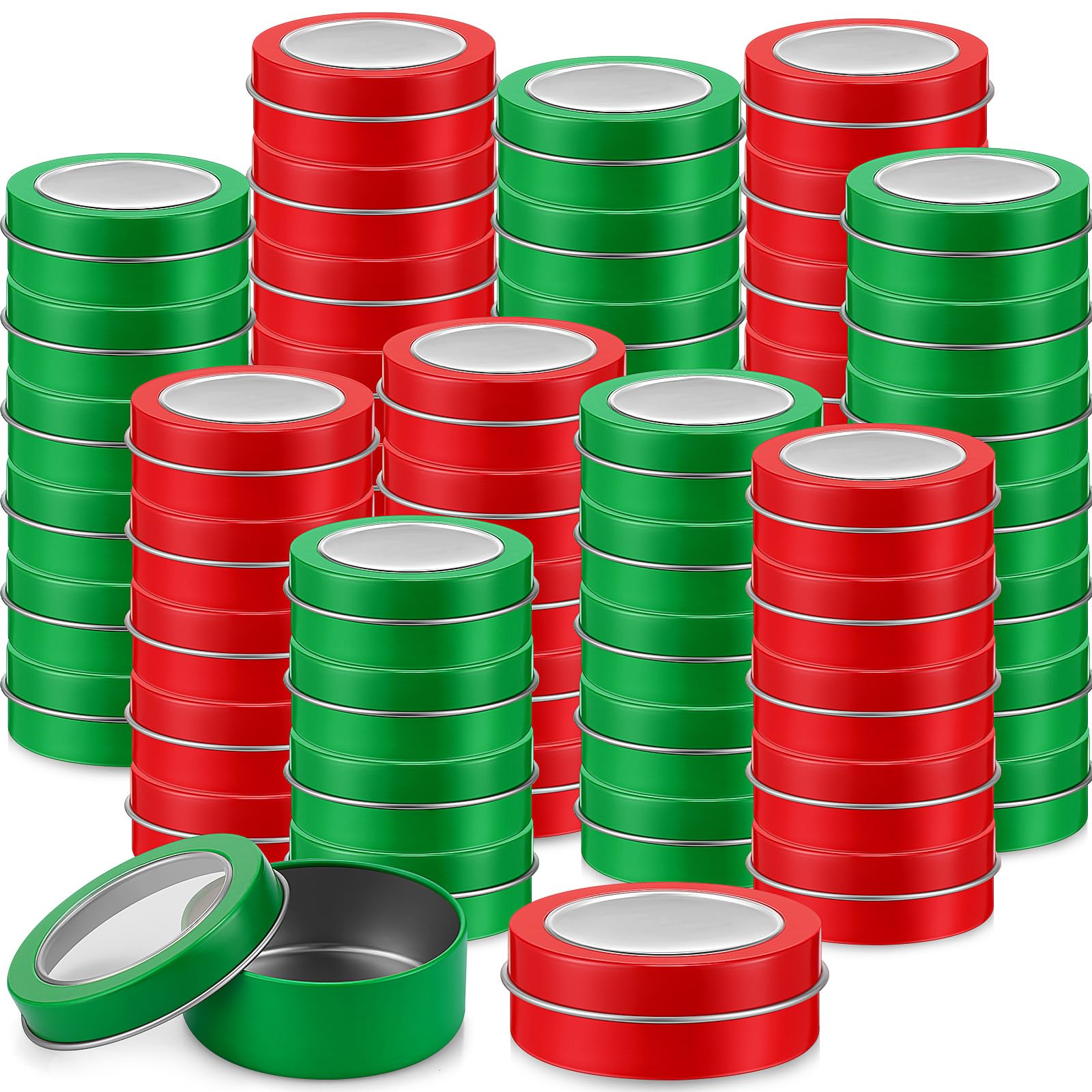 Tandefio Christmas Candle Tin Cans Set Holiday Candle Tins 2 oz with Lids Candle Jars for Making Candles Round Containers for Candles Party Favors DIY(120 Pcs)