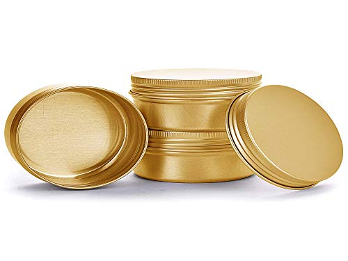 Gold 2 Ounce Aluminum Tin Jar Refillable Containers 60 ml Aluminum Screw Lid Round Tin Container Bottle for Cosmetic, Lip Balm, Cream, 30 Pcs