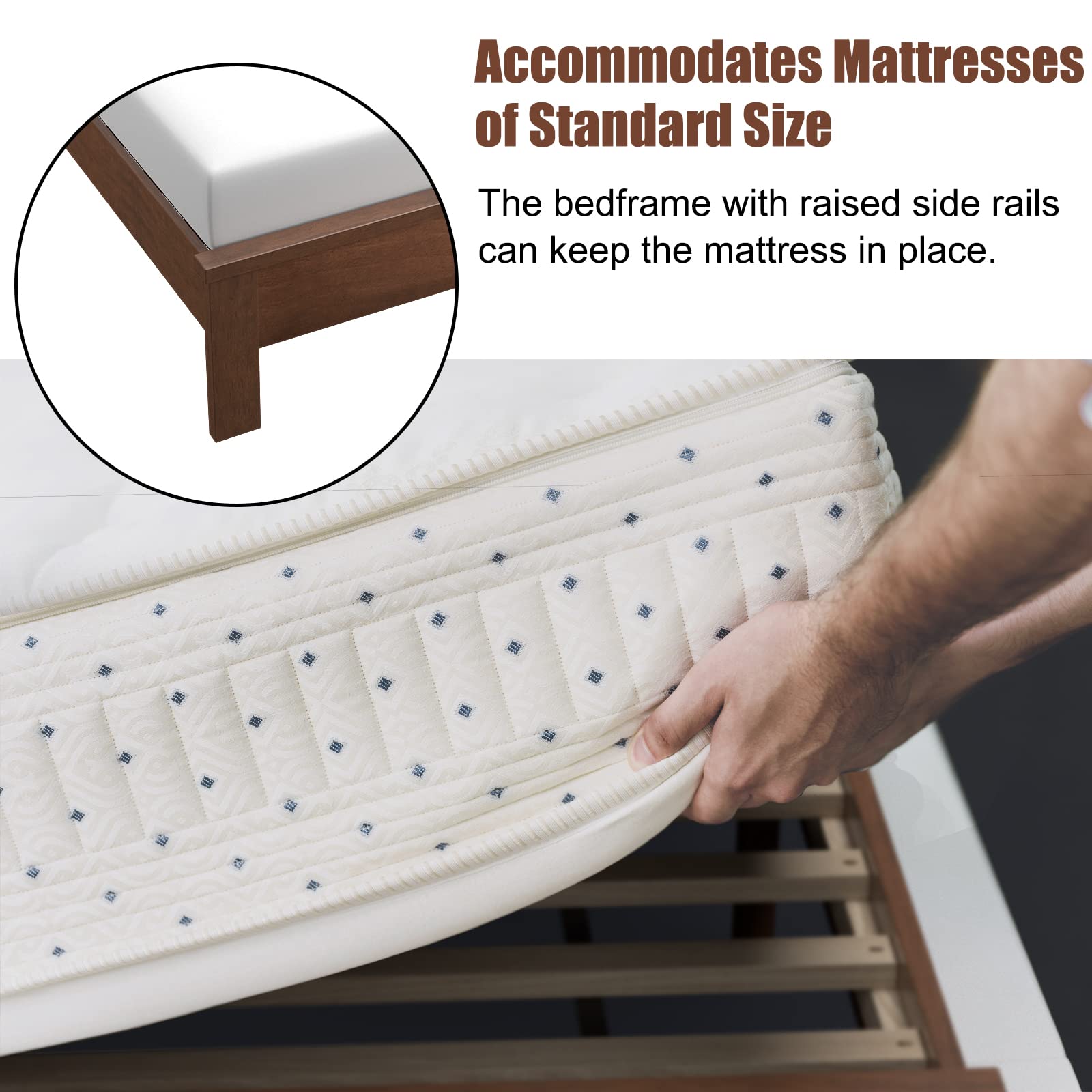 KOMFOTT Twin Size Wood Platform Bed Frame with Headboard, Wooden Mid Century Platform Bed with Slat Support & Under Bed Storage, Mattress Foundation Bed Base, No Box Spring Needed, Walnut