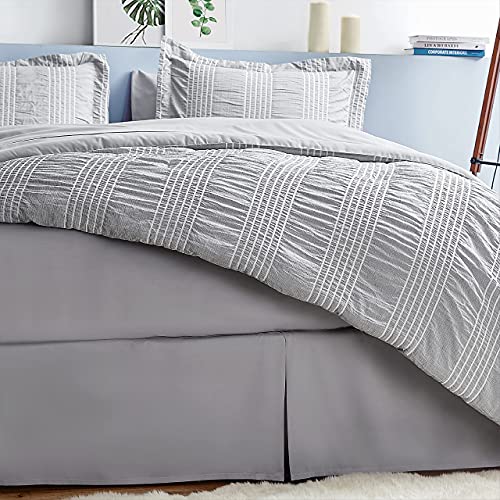 Bedsure Twin Bed in A Bag - Twin Comforter Sets 6 Piece Stripes Seersucker Bedding Set, Soft Lightweight Down Alternative Comforter Twin Bed Set(Grey 68x88 inch)