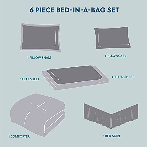 Bedsure Twin Bed in A Bag - Twin Comforter Sets 6 Piece Stripes Seersucker Bedding Set, Soft Lightweight Down Alternative Comforter Twin Bed Set(Grey 68x88 inch)