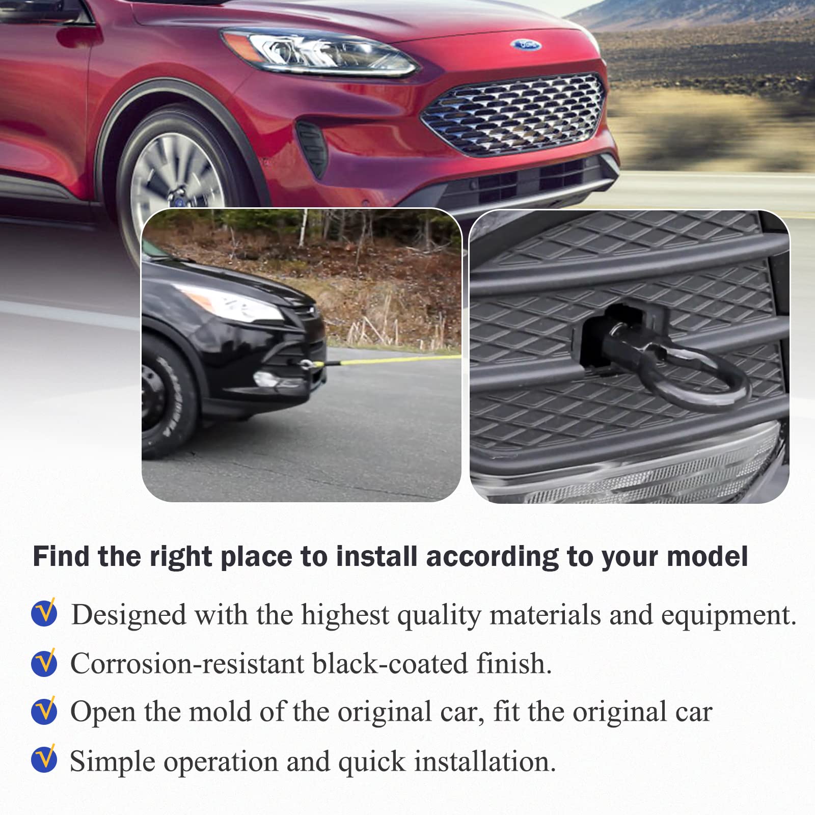X4XZ Front&Rear Tow Hook Recovery Towing Hook for 2013-2021 Ford Escape Focus Fusion Mustang Edge GT Lincoln MKC MKZ # 6M2Z17A954A