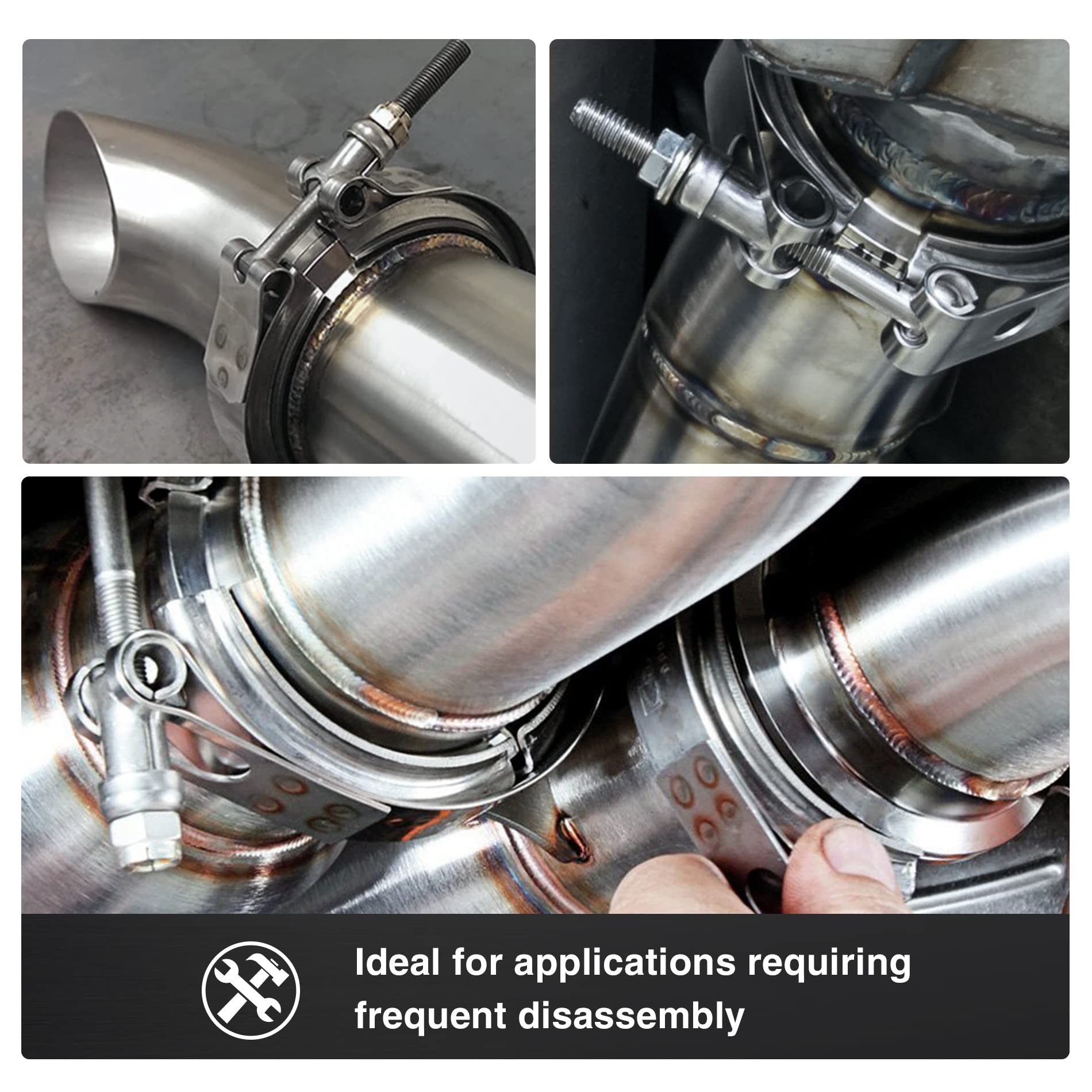 EVIL ENERGY 2" V Band Clamp with Flange Male Female Stainless Steel, Bundle with 4 Holes Adjustable Exhaust Hanger Universal 2PCS