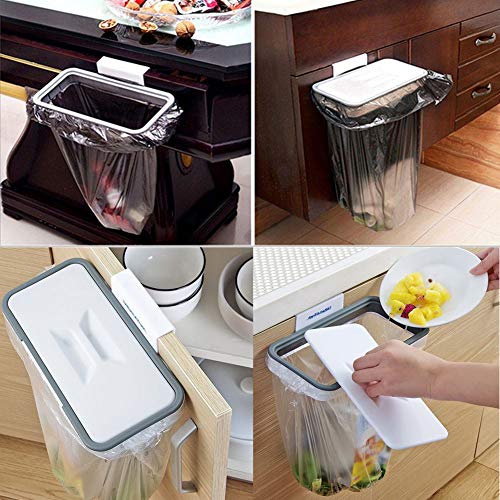 Hanging Trash Can Folded for Kitchen Cabinet Door, 2 Pcs Hanging Kitchen Waste Bins, Rubbish Rack Portable Hanging Organizer Trash Bag Holder with Lid