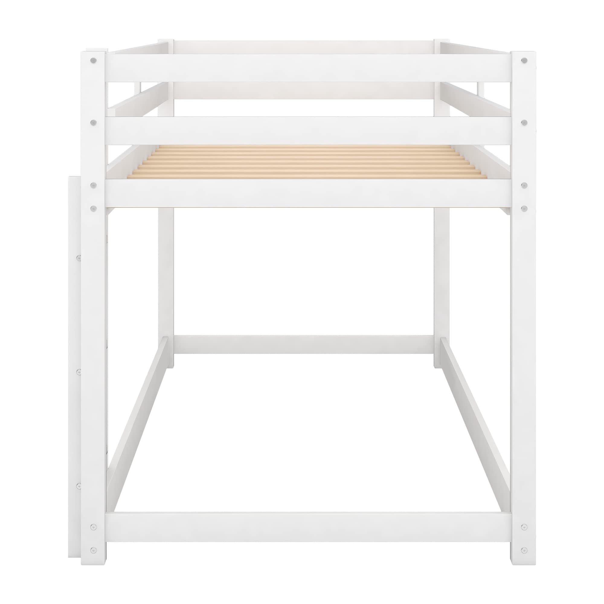 BIADNBZ Twin Over Twin Low Bunk Bed for Kids Teens Bedroom, Floor Wooden Bedframe with Built-in Ladder, Twin Size, White