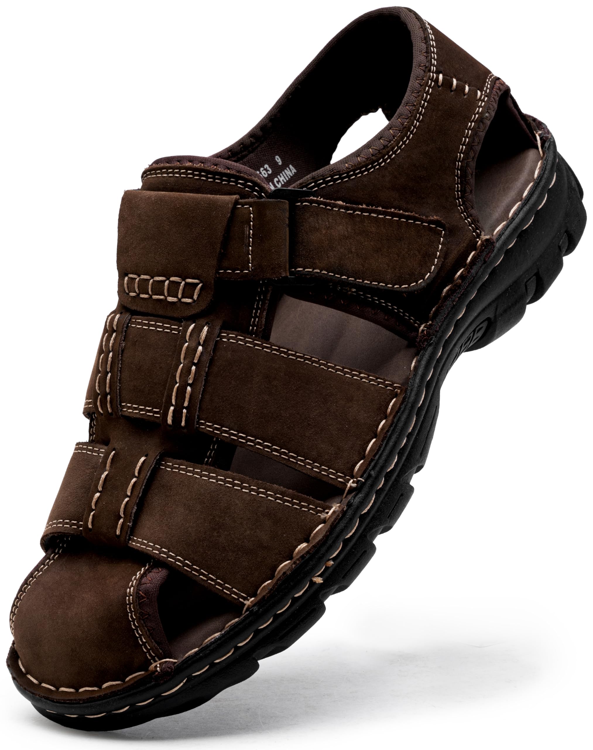 Jousen Men's Sandals Leather Closed Toe Sandal Outdoor Water Sport Beach Sandal Hiking (AMY663 Dark Brown 11)