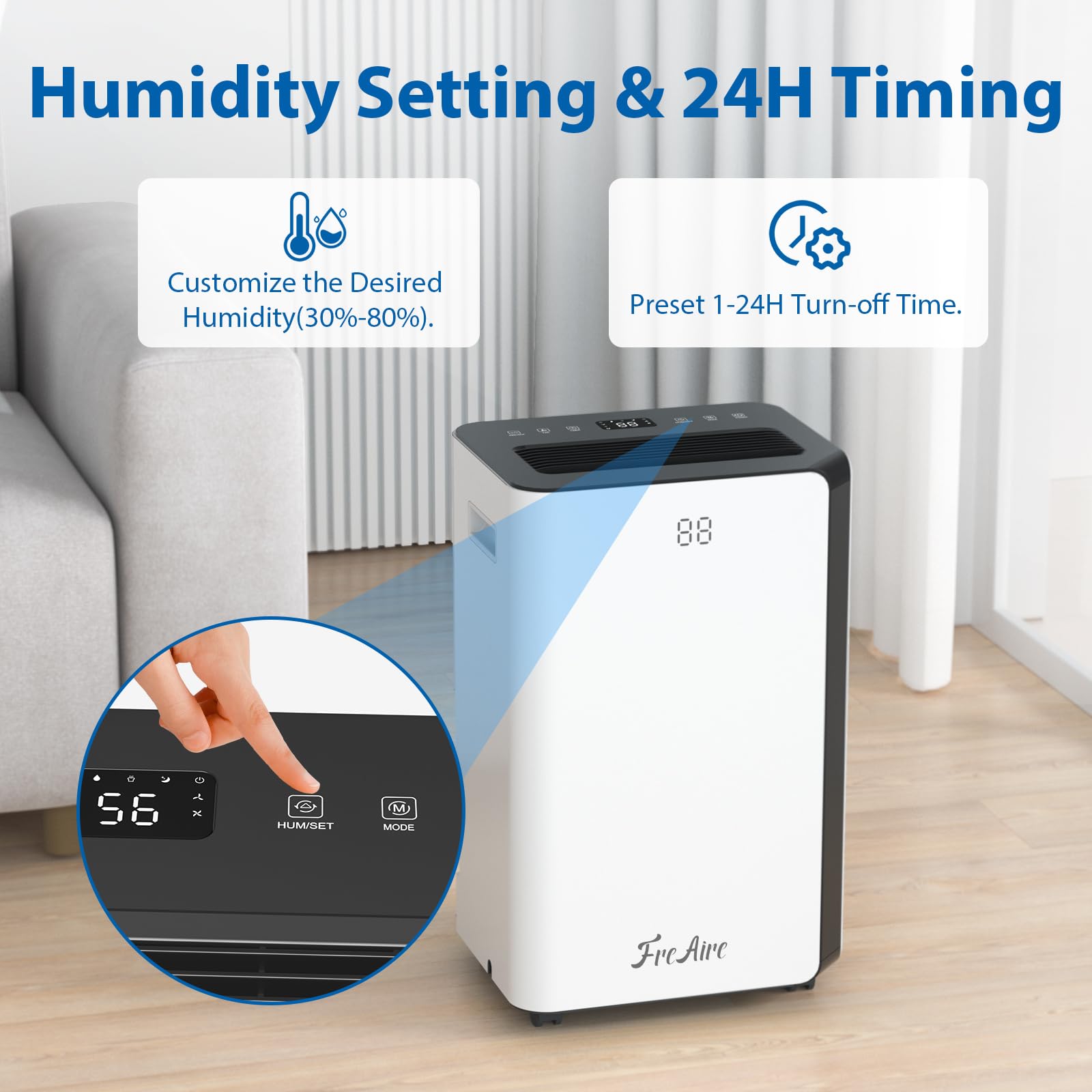 FreAire 4,500 Sq.Ft. Dehumidifier for Basement Home with Drain Hose | 50 Pint | Dehumidifiers with Auto or Manual Drainage for Large Room Bedroom Bathroom | 24H Timer | Humidity Control | 3 Modes