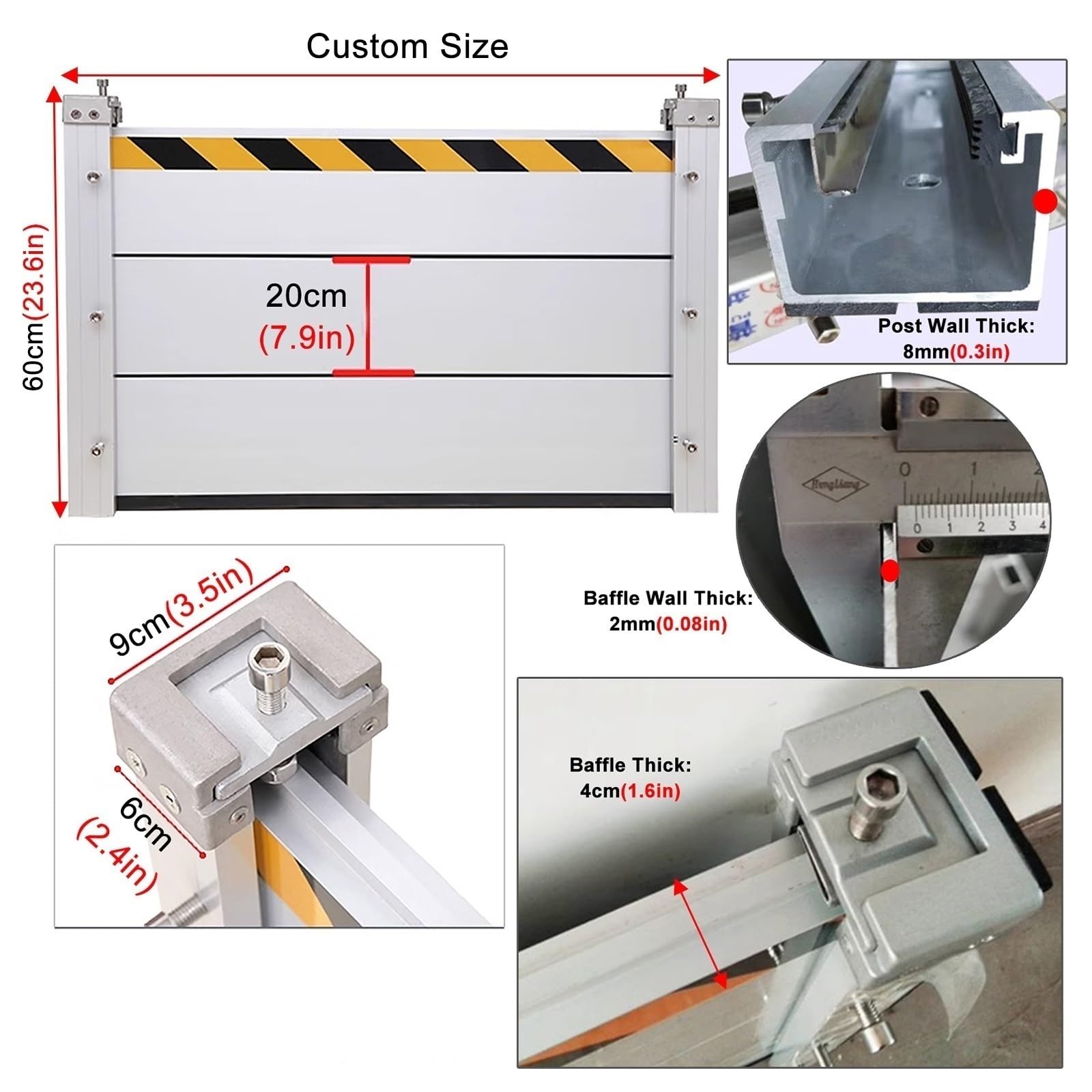 2.6ft 2ft 1.3ft 0.66ft Tall Flood Barriers Shield, Home/Garage Door/Front Doors Temporary Anti-Flood Wall - Detachable & Reusable, Aluminum Threshold Water Dams, with Reflective Warning Strip ( Color