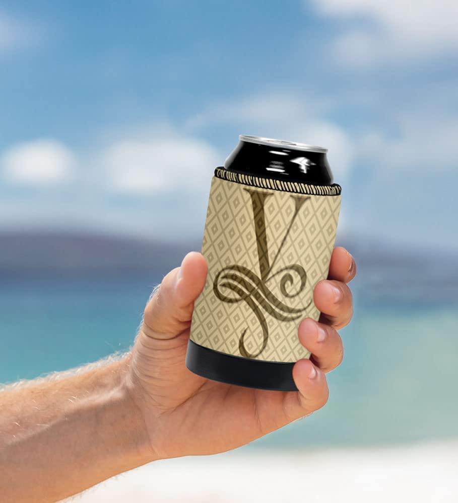 Mugzie Deluxe Can Cooler (Made in USA) - Premium Neoprene Wetsuit Material Beverage Can or Bottle Insulator for 16 OZ Soda Energy Drink Beer Cans - Letter "V" Monogram