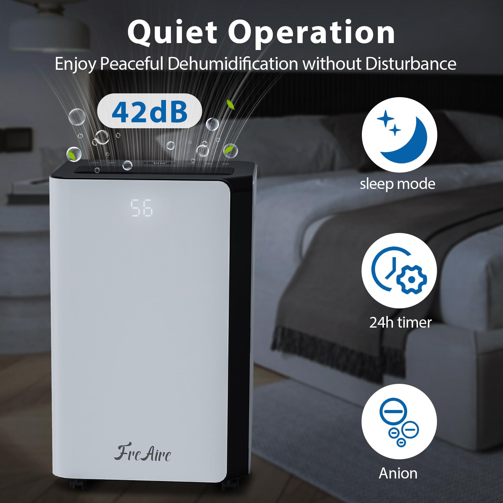 FreAire 4,500 Sq.Ft. Dehumidifier for Basement Home with Drain Hose | 50 Pint | Dehumidifiers with Auto or Manual Drainage for Large Room Bedroom Bathroom | 24H Timer | Humidity Control | 3 Modes
