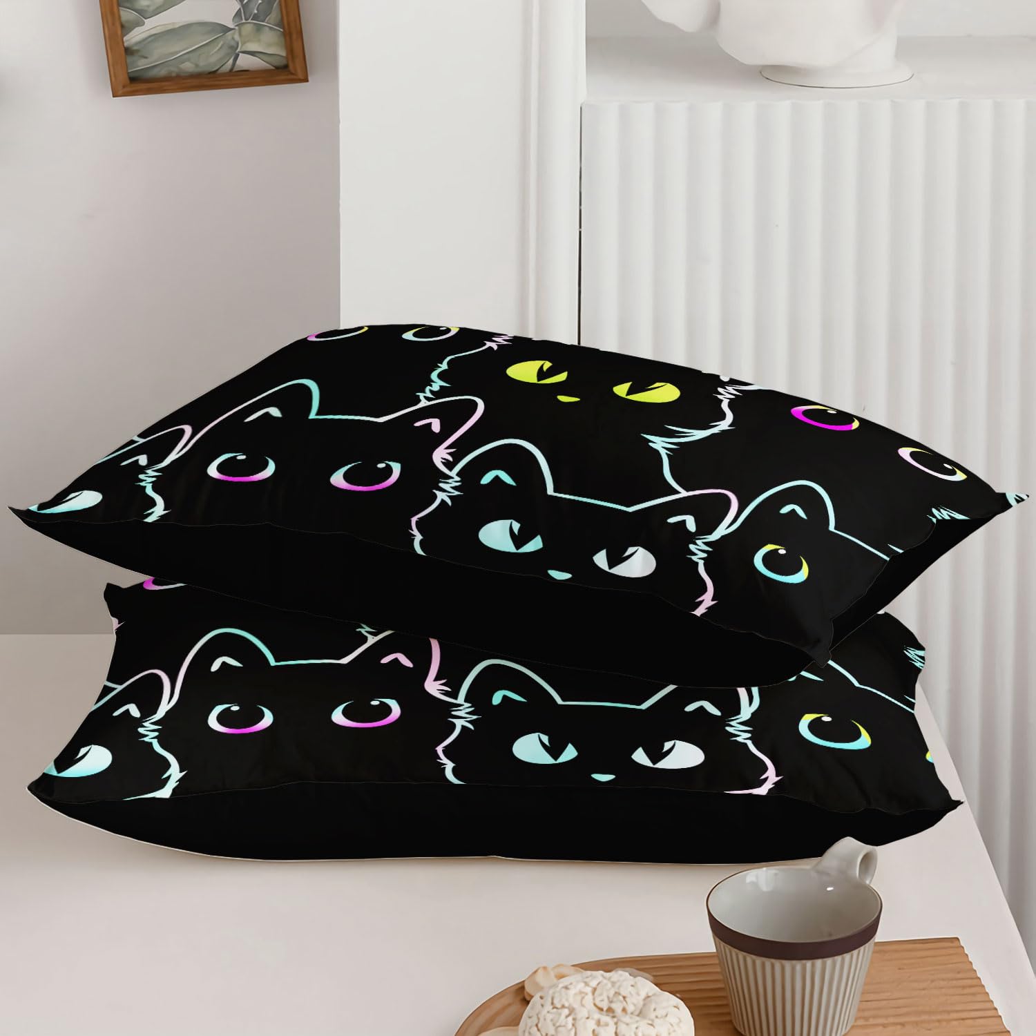 Axolotl Kids Bedding Cartoon Twin Size,Gradient Line Cute Cat Bedding Set for Teens Kids Boys Girls Adults Room Decor, All Season,1 Comforter 2 Pillow Cases,Black