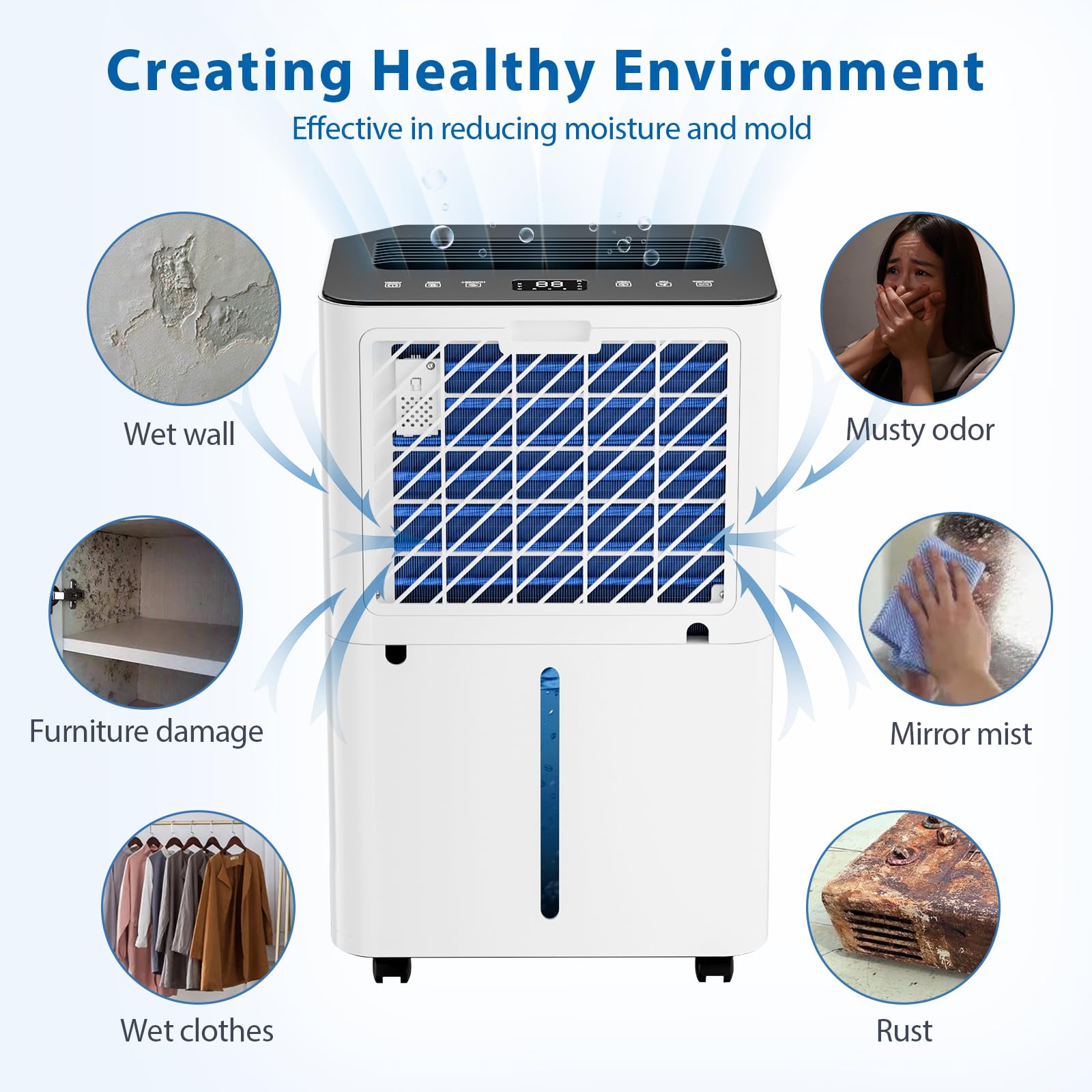 FreAire 4,500 Sq.Ft. Dehumidifier for Basement Home with Drain Hose | 50 Pint | Dehumidifiers with Auto or Manual Drainage for Large Room Bedroom Bathroom | 24H Timer | Humidity Control | 3 Modes