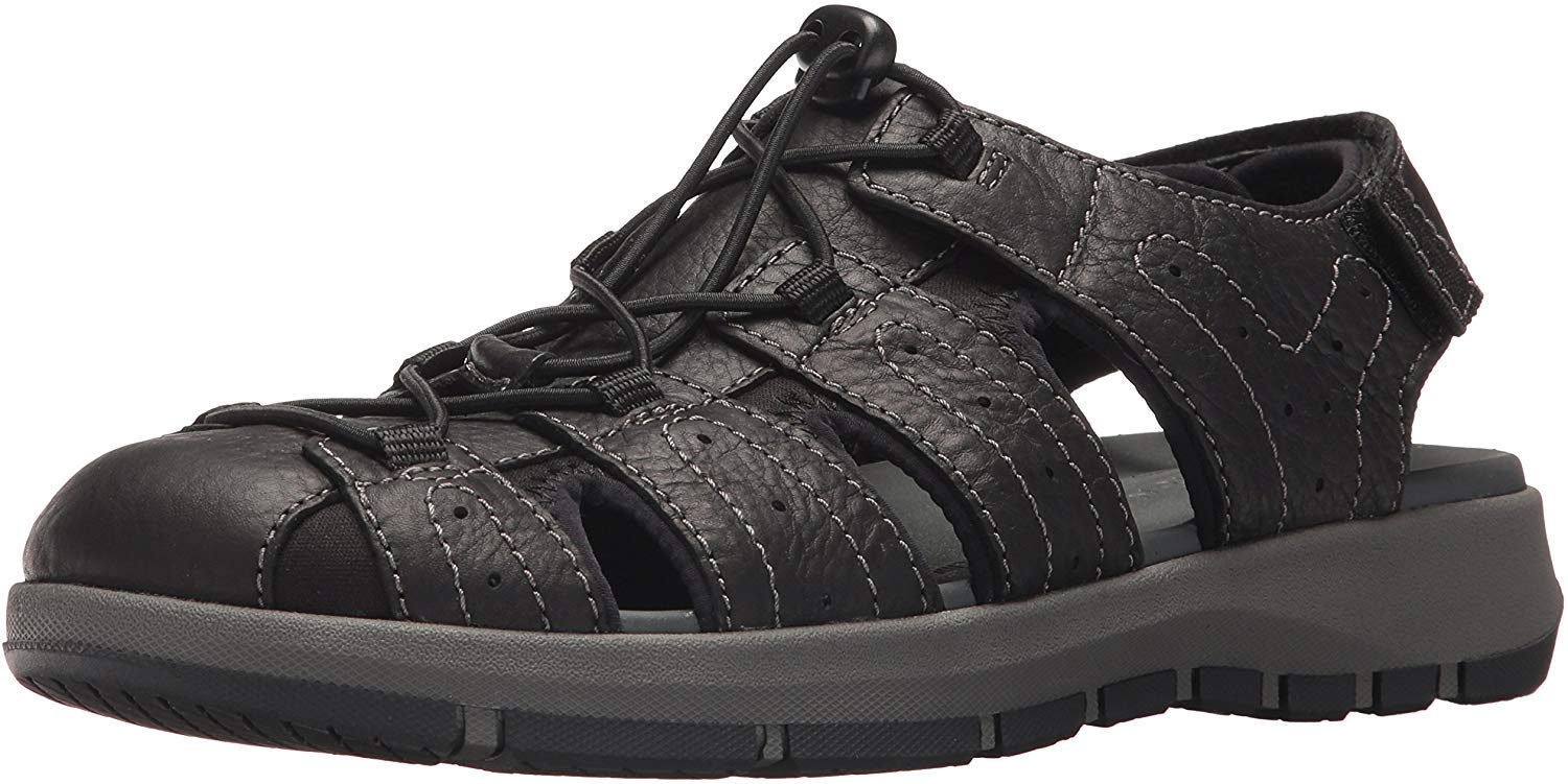 Clarks Men's Brixby Cove Fisherman Sandal, Black Leather, 11 M US